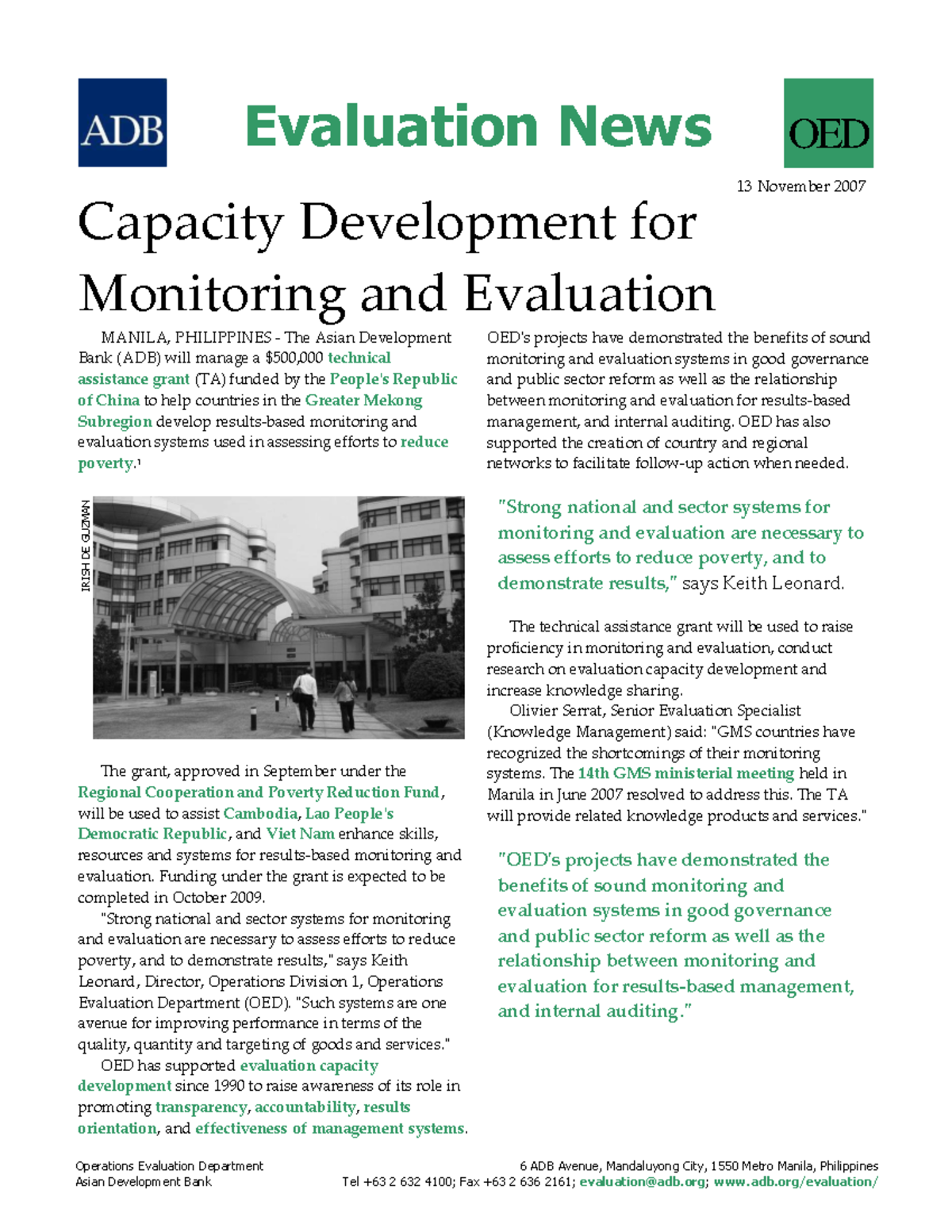 Capacity Development for Monitoring and - Evaluation News OED Operations Evaluation Department ...