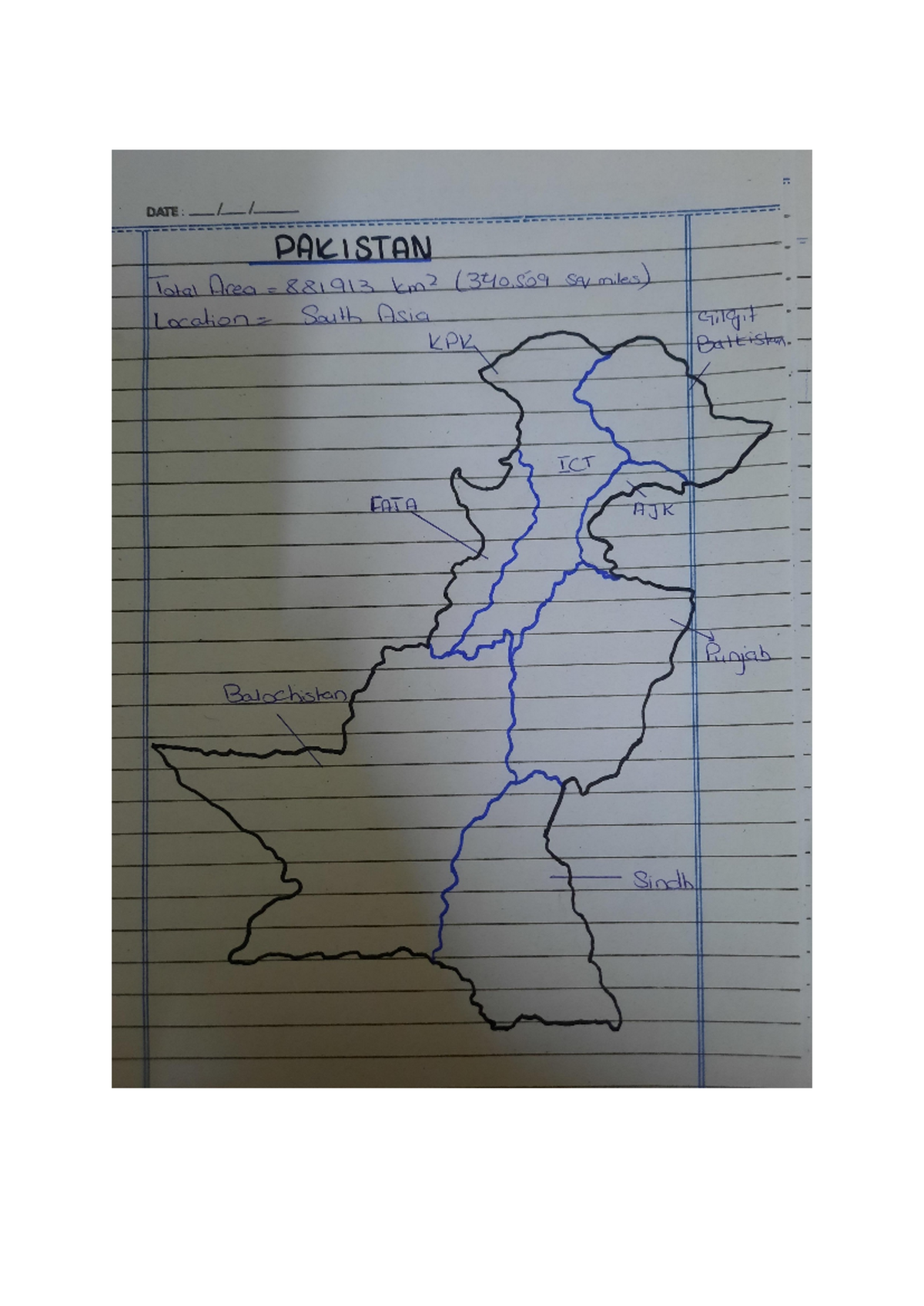 Pakistan Map Assignment - DATE: PAKISTAN Total Area 881913 km2 (340 sq ...