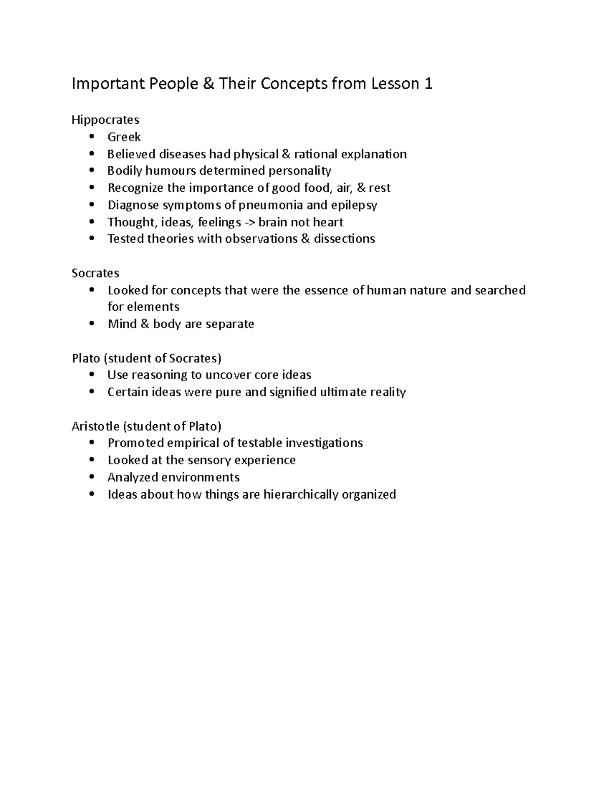 Important People & Their Concepts from Lesson 1 - Important People ...