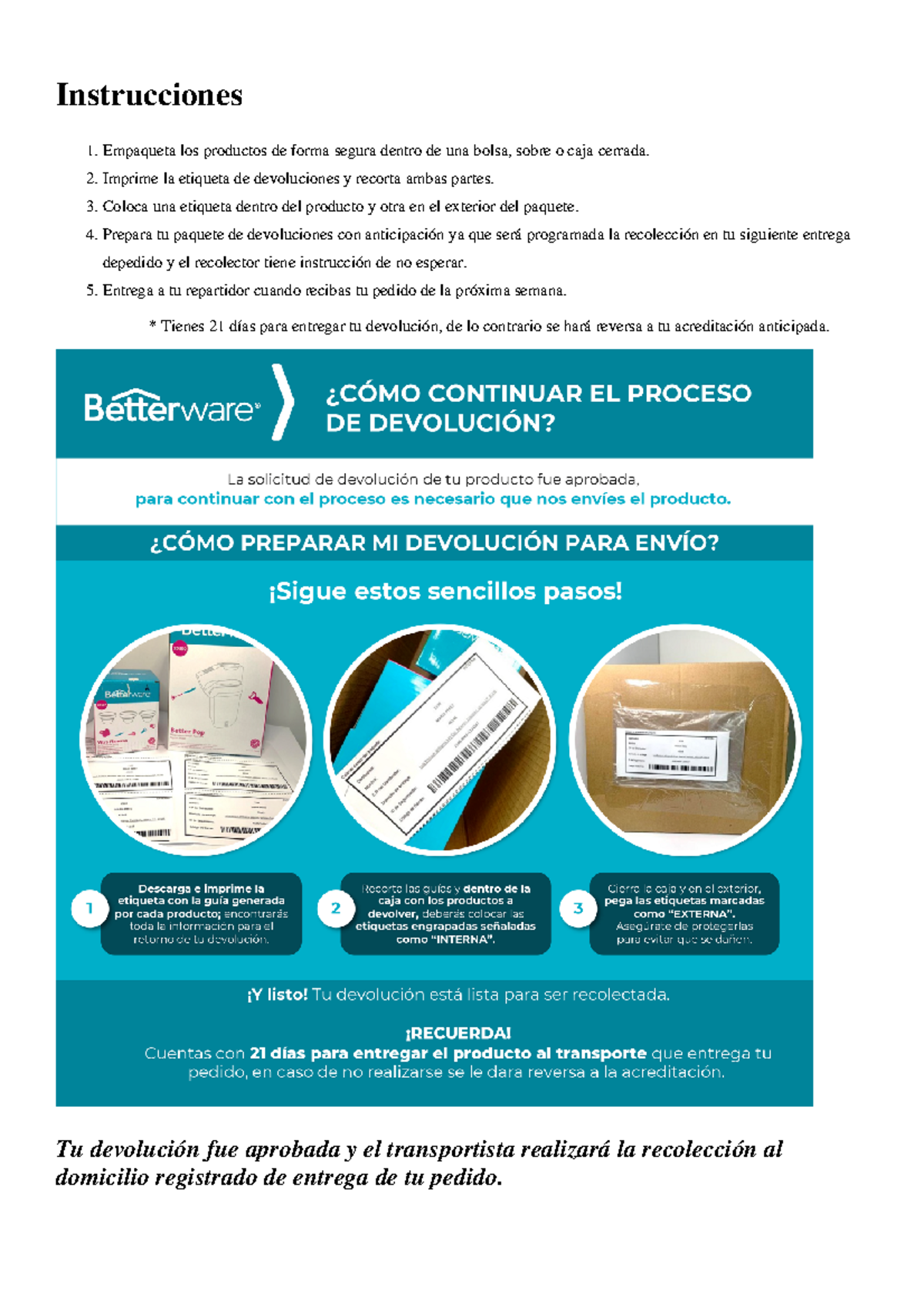 Instrucciones de devolucion 351796 - Instrucciones Empaqueta los productos de forma segura ...