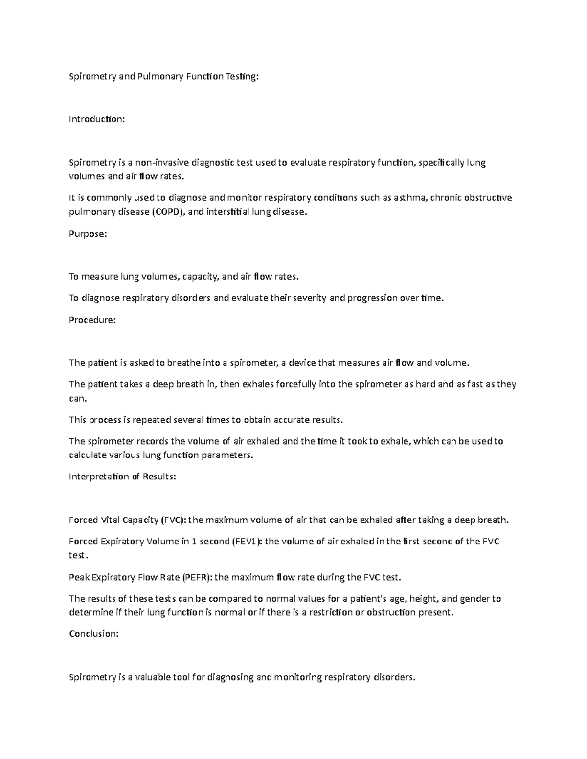 Spirometry And Pulmonary Function Testing Spirometry And Pulmonary Function Testing