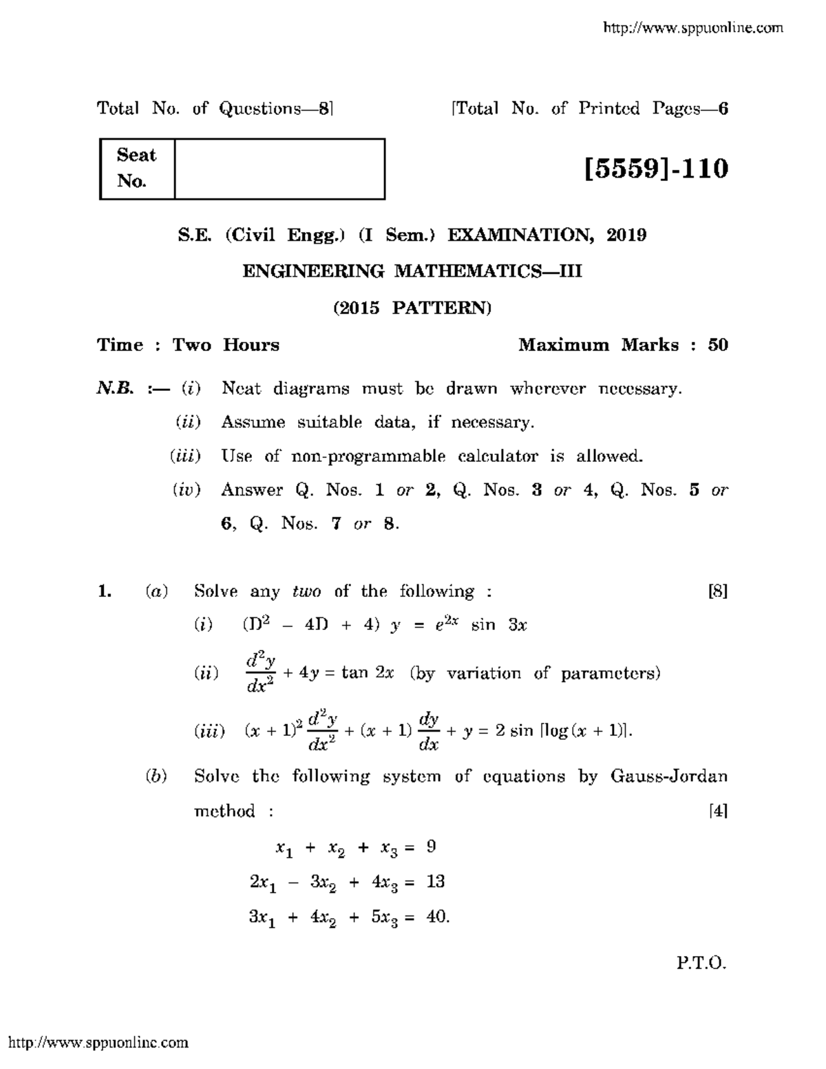 Be civil 3 sem engineering mathematics 3 jun 2019 question paper ...