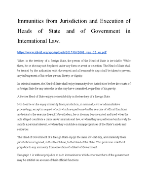 State Immunity Brief Introduction - State Immunity - Studocu