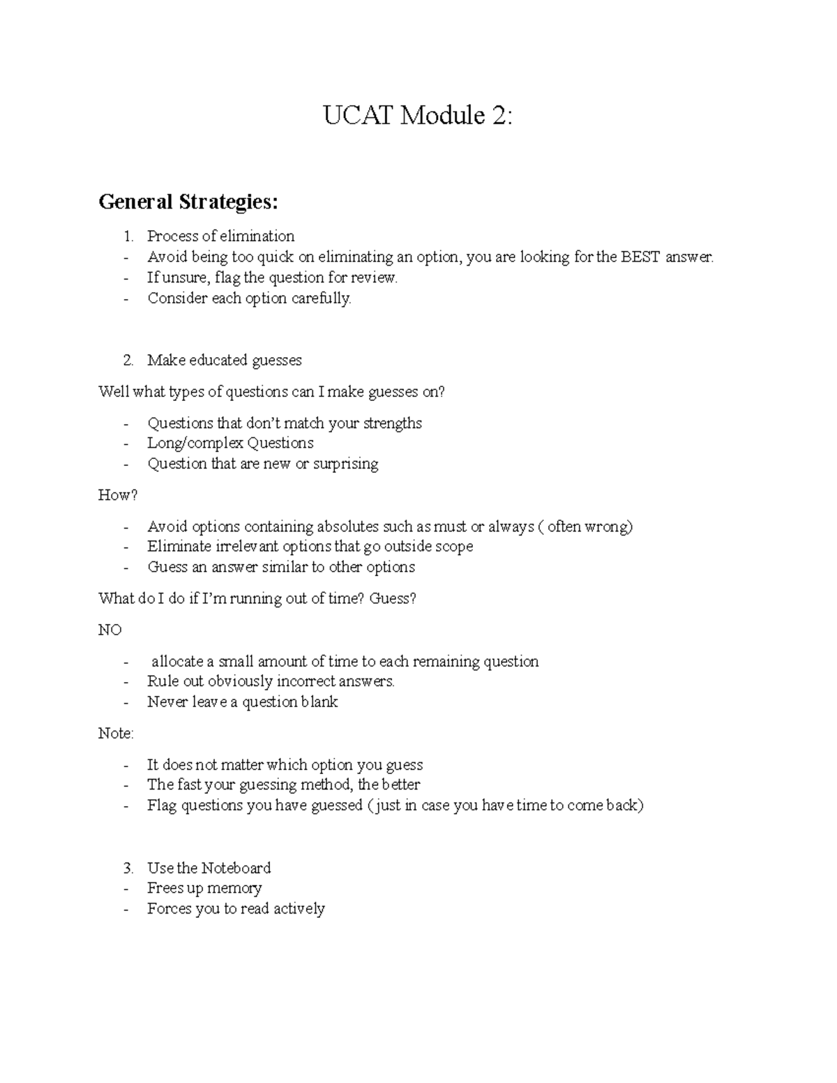 UCAT Module 2 - NOtes - UCAT Module 2: General Strategies: Process of ...