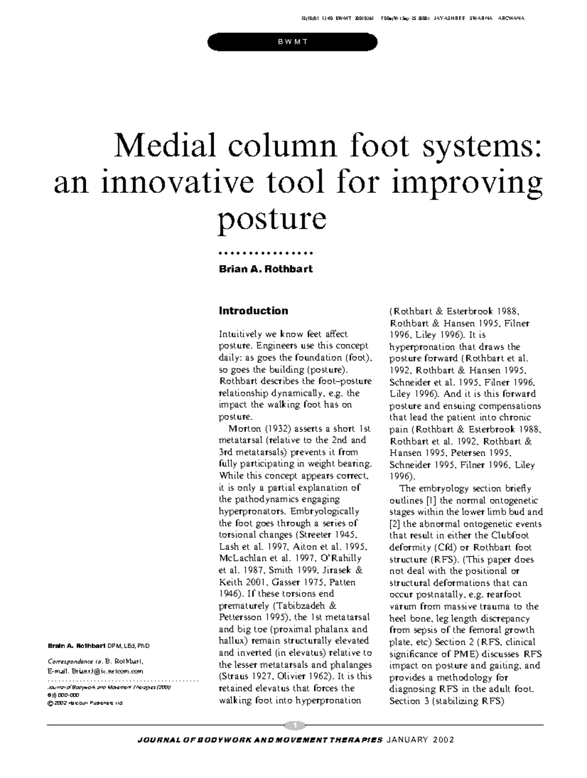 Medial column foot systems an innovative - ............... Brian A ...