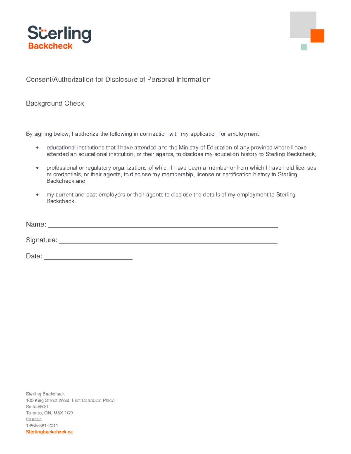 Canada - Wet Signature Form - English - Sterling Backcheck 100 King ...