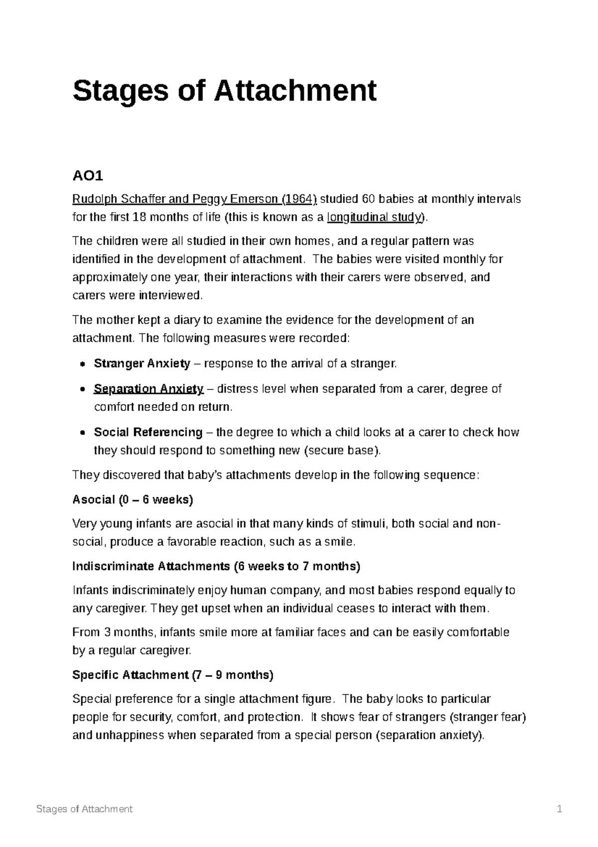 Stages of Attachment - The children were all studied in their own homes ...