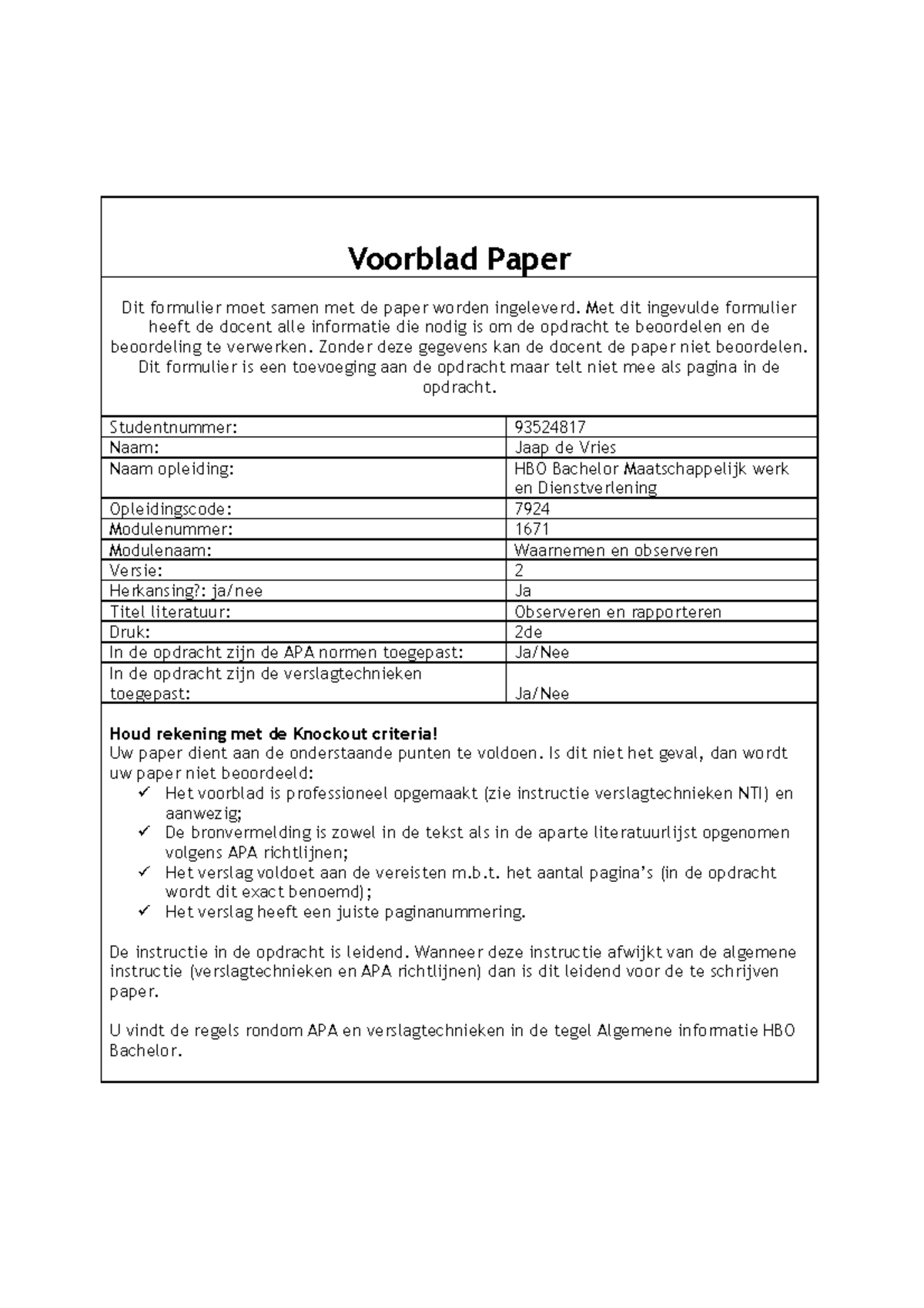 Paper Waarnemen en observeren Jaap de Vries - Voorblad Paper Dit ...