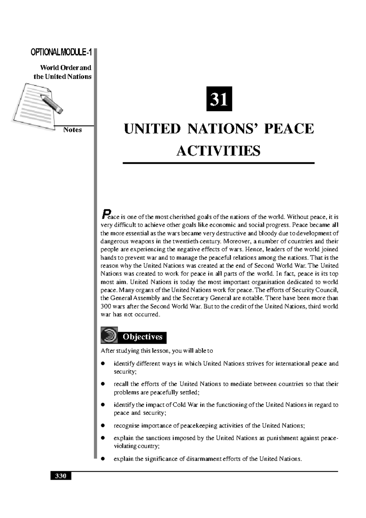 31 United Nations Peace Activity - Notes OPTIONAL MODULE - 1 Political ...