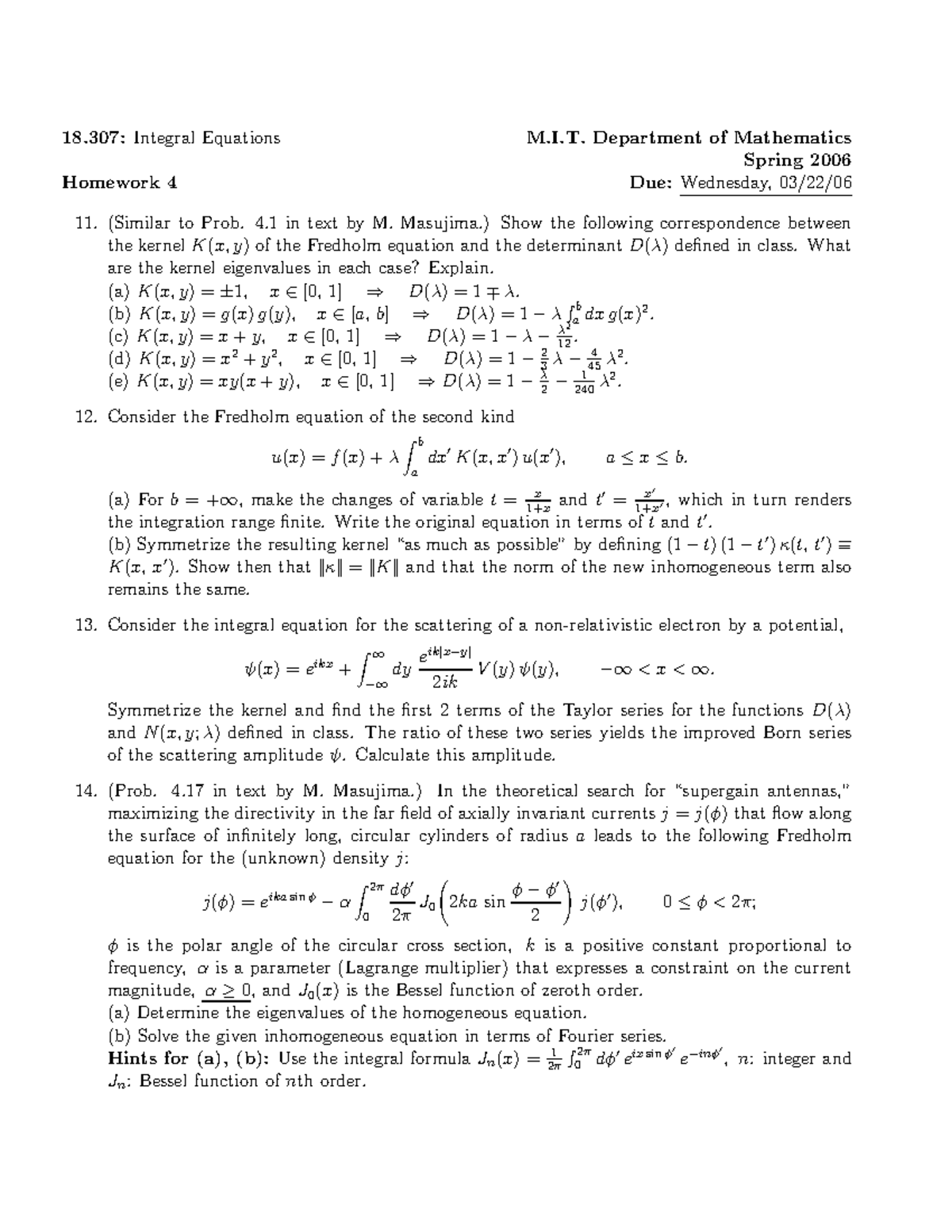 M4 - Lecture Homework - λ 18: Integral Equations M.I. Department of ...