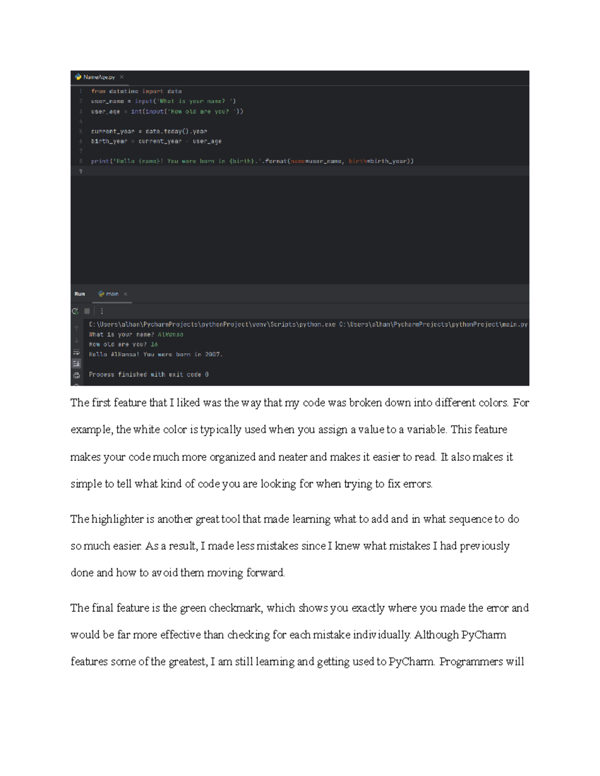 2-3 Assignment Pycharm - The first feature that I liked was the way ...