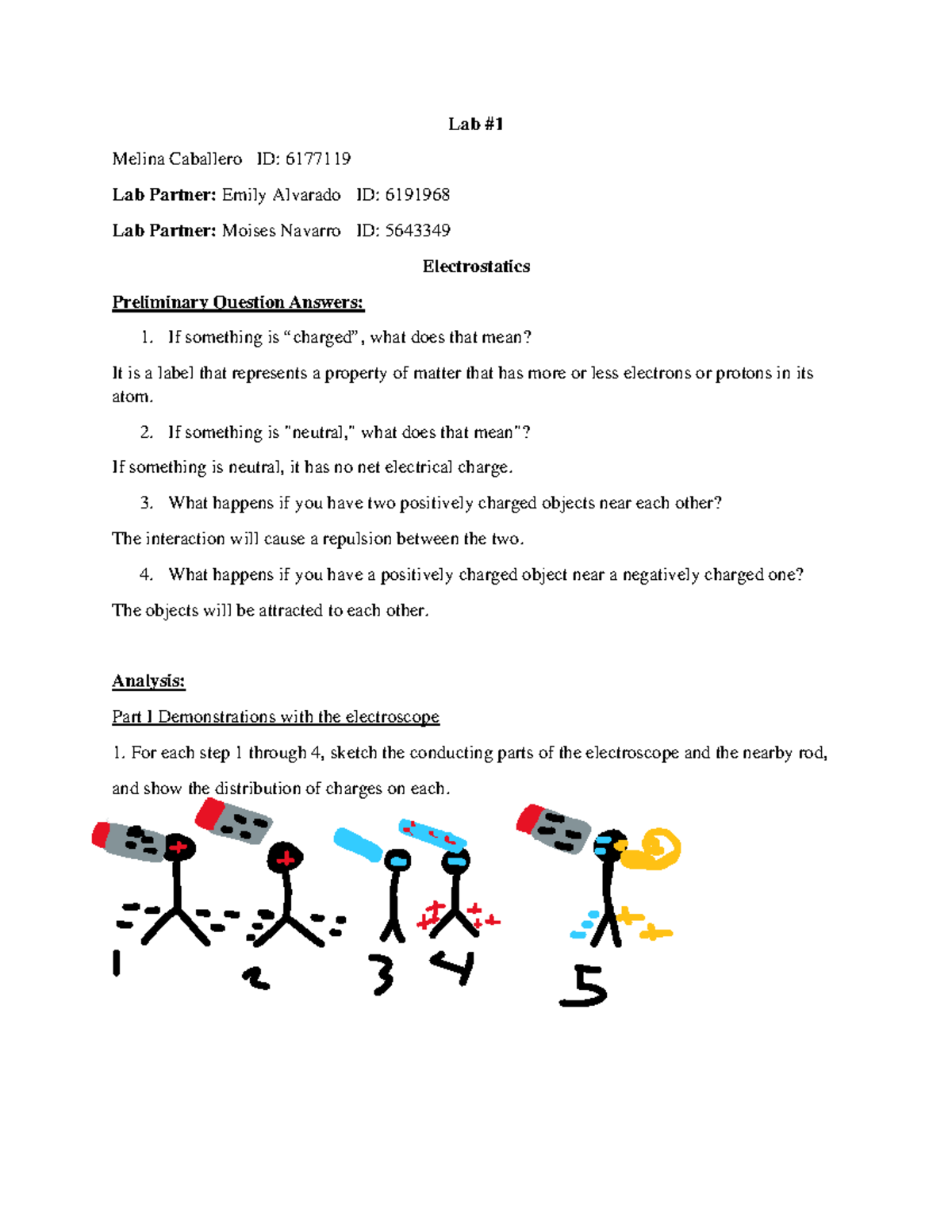 LAB 1 electrostatics - Lab 1 elcetrostatics - Lab # Melina Caballero ID ...