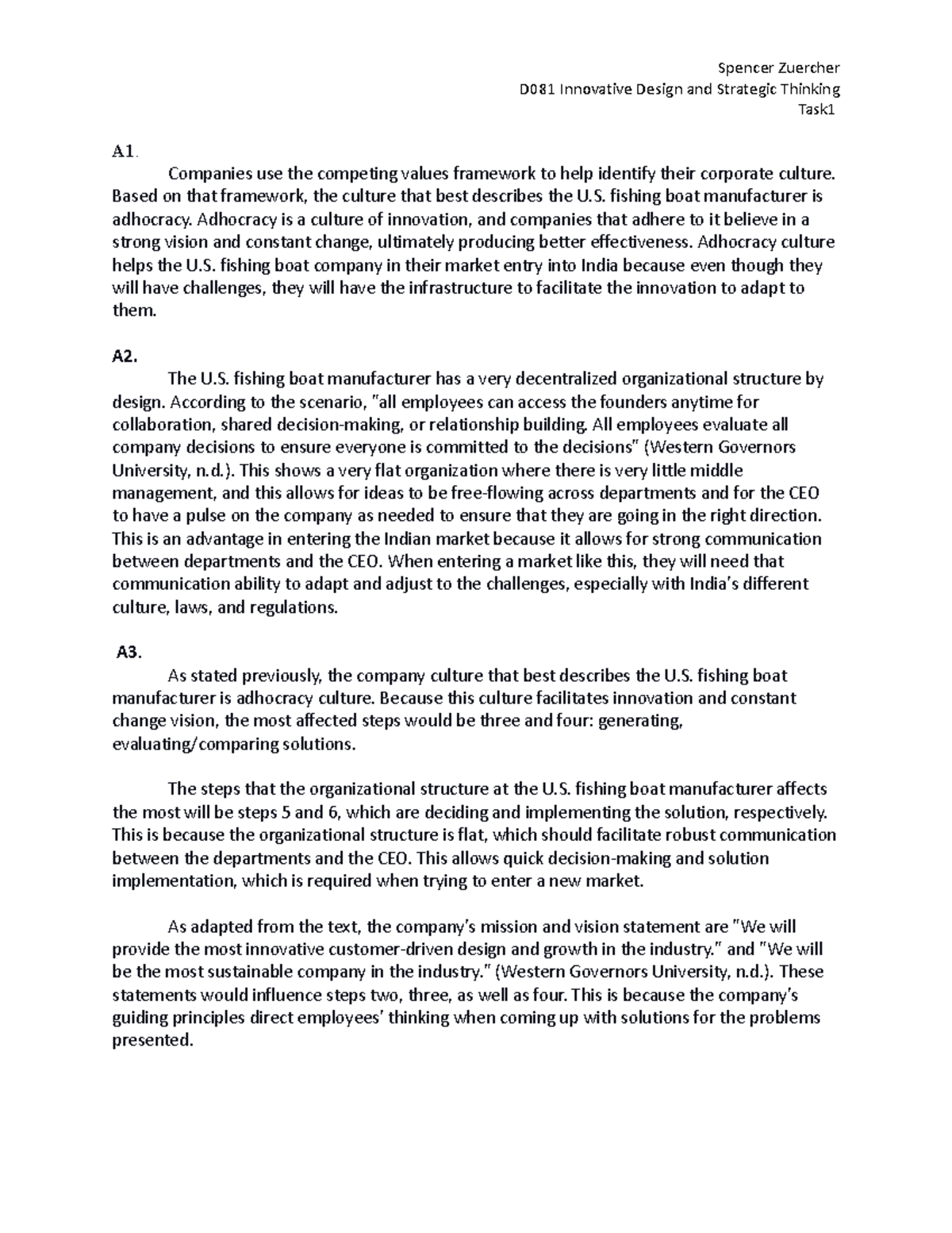 D081 Task 1 - As above - D081 Innovative Design and Strategic Thinking ...