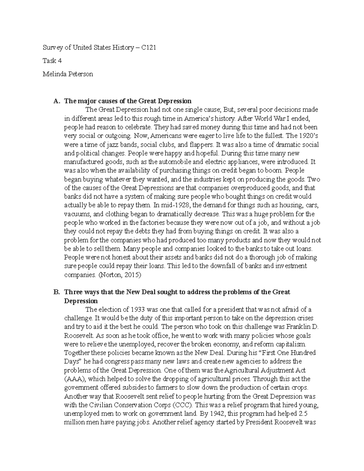 Survey of United State History - Task 4 - C121 - WGU - Studocu