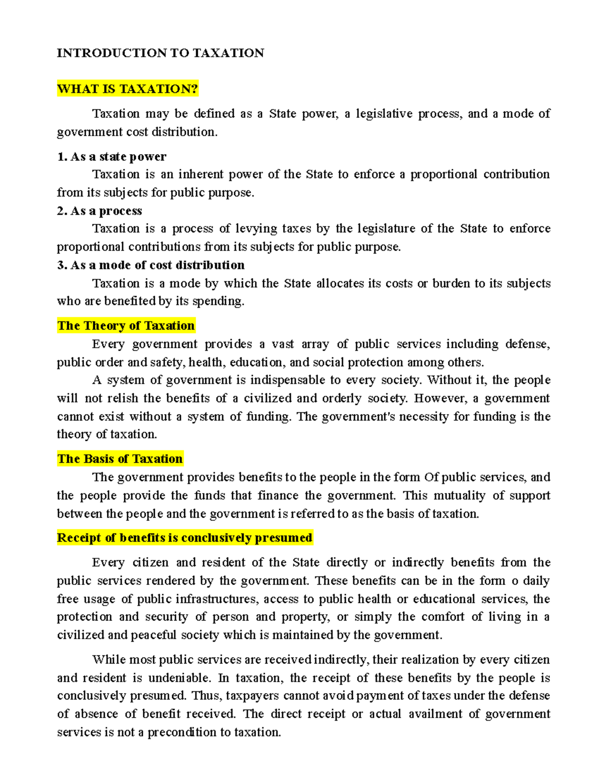 Summary of Income Tax - INTRODUCTION TO TAXATION WHAT IS TAXATION ...