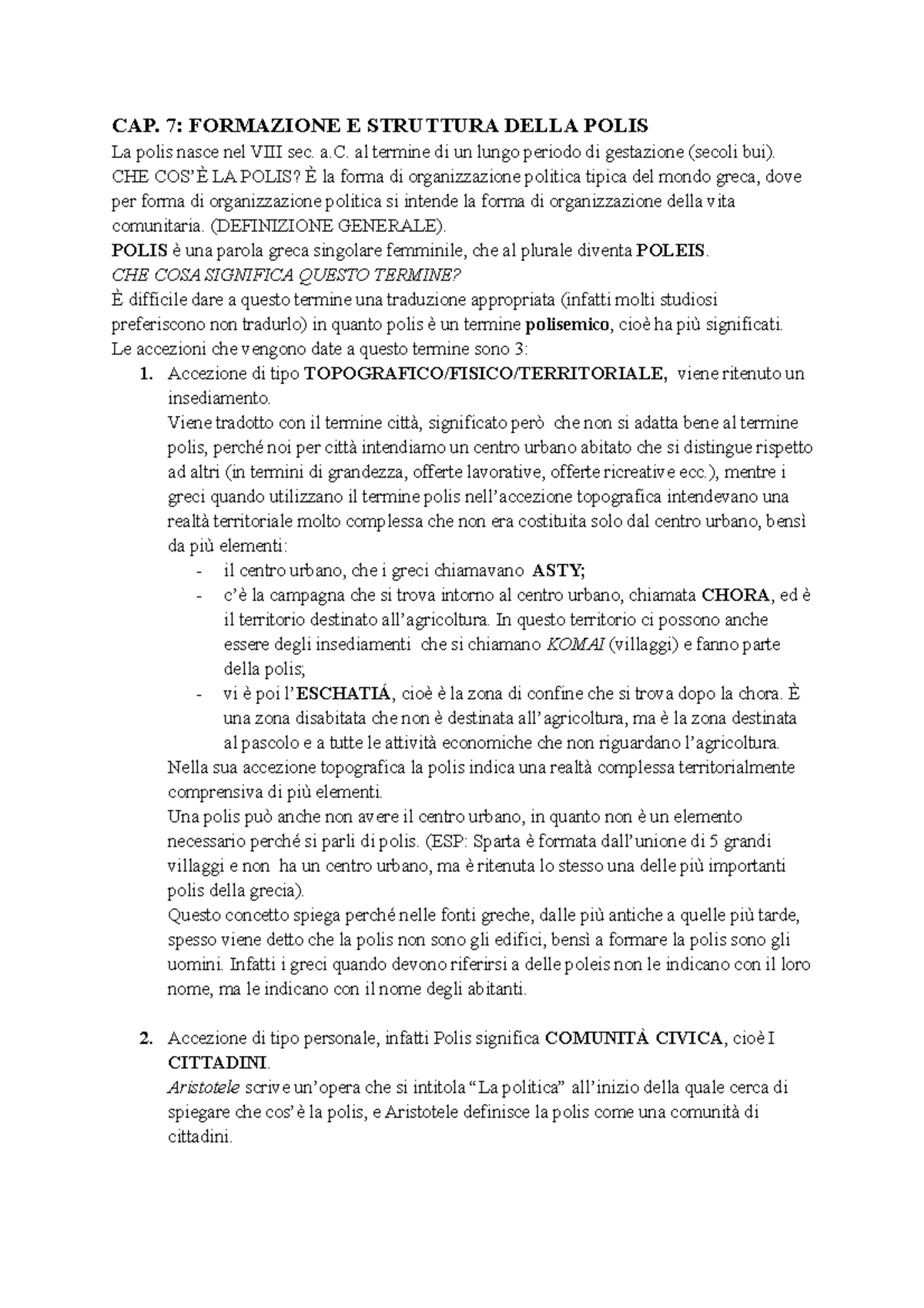 Polis - CAP. 7: FORMAZIONE E STRUTTURA DELLA POLIS La polis nasce nel ...