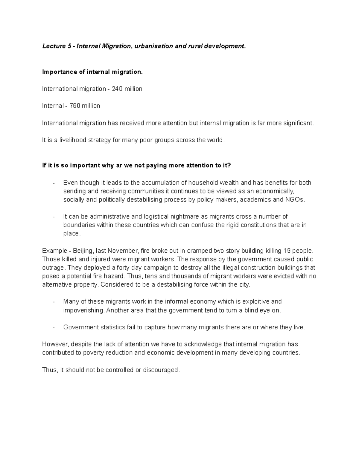 Lecture 5 - Internal Migration, urbanisation and rural development ...