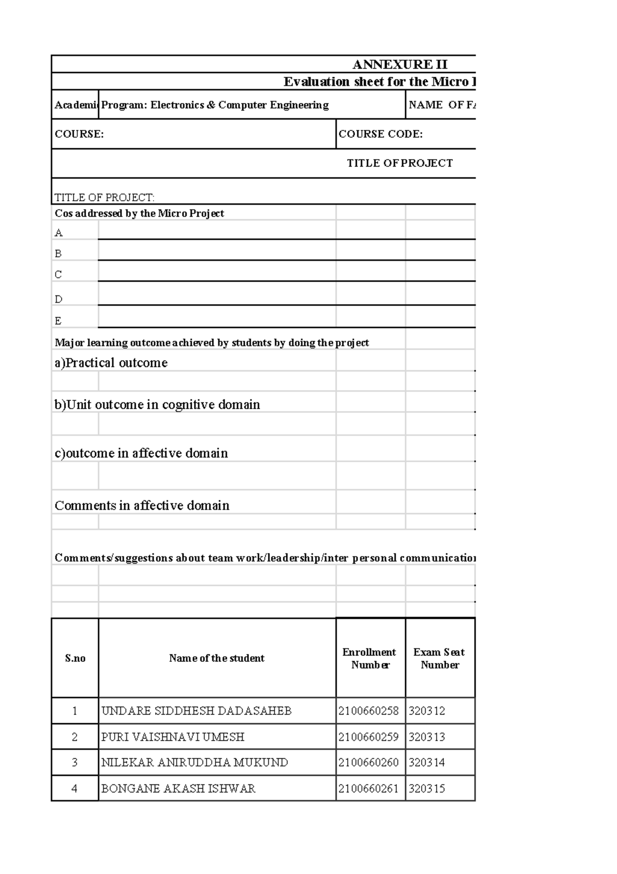 Document 1 - ANNEXURE II Evaluation sheet for the Micro Project ...
