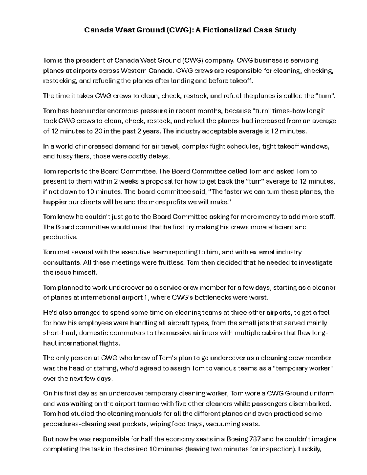 Assignment 1 - CW Ground case V2 - Canada West Ground (CWG): A ...