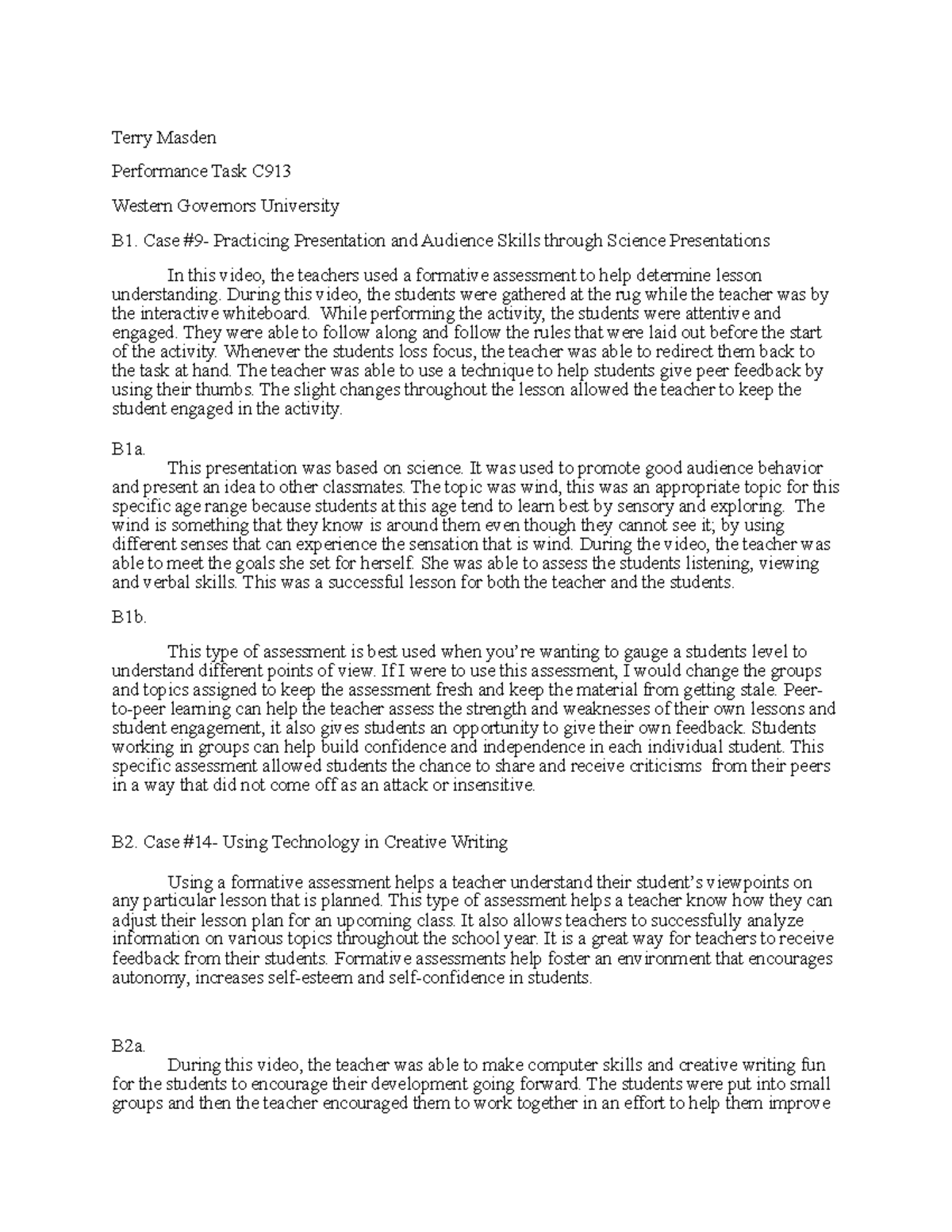 Passed Performance Task for C913 - Terry Masden Performance Task C ...