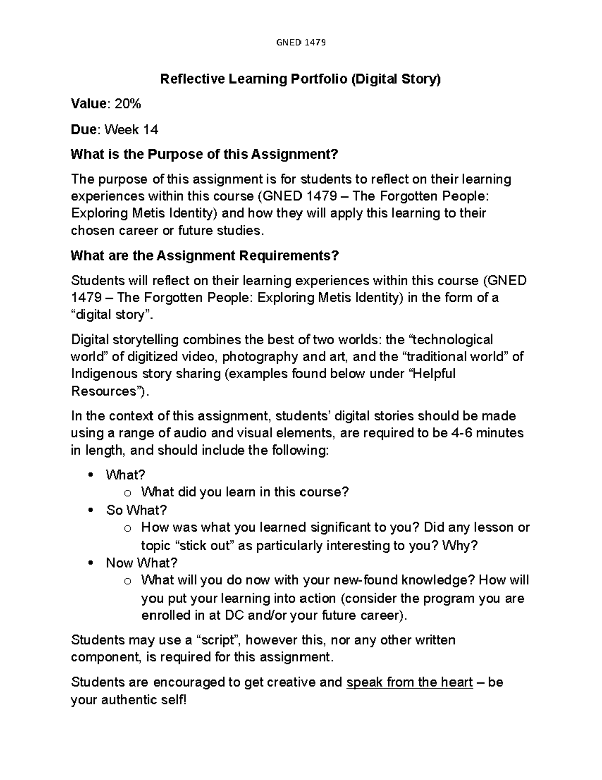 Reflective Learning Portfolio (Digital Story) - 1479 - GNED 1479 ...