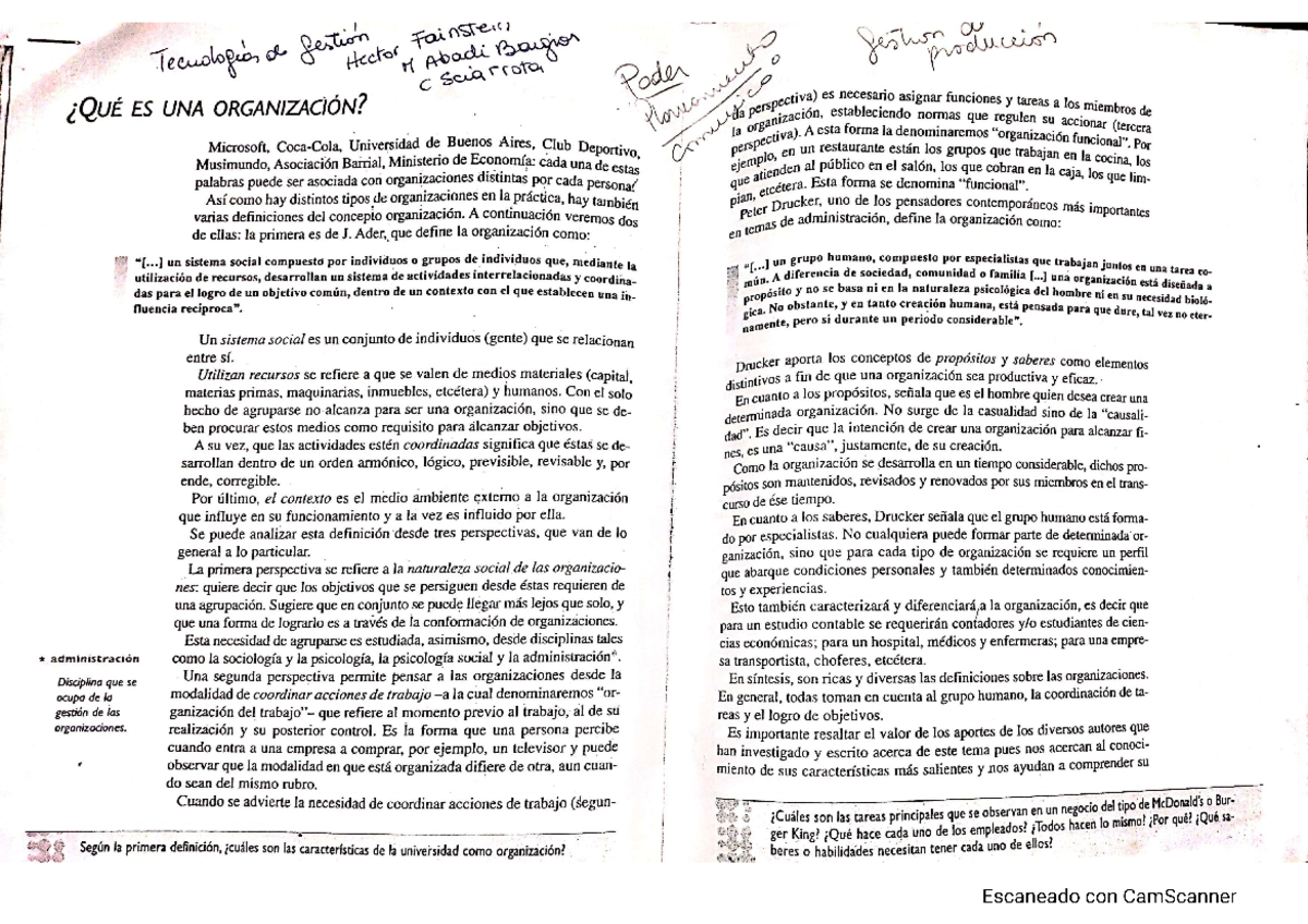 Tecnologia de gestion hector fainstein - Teoria de las Organizaciones ...