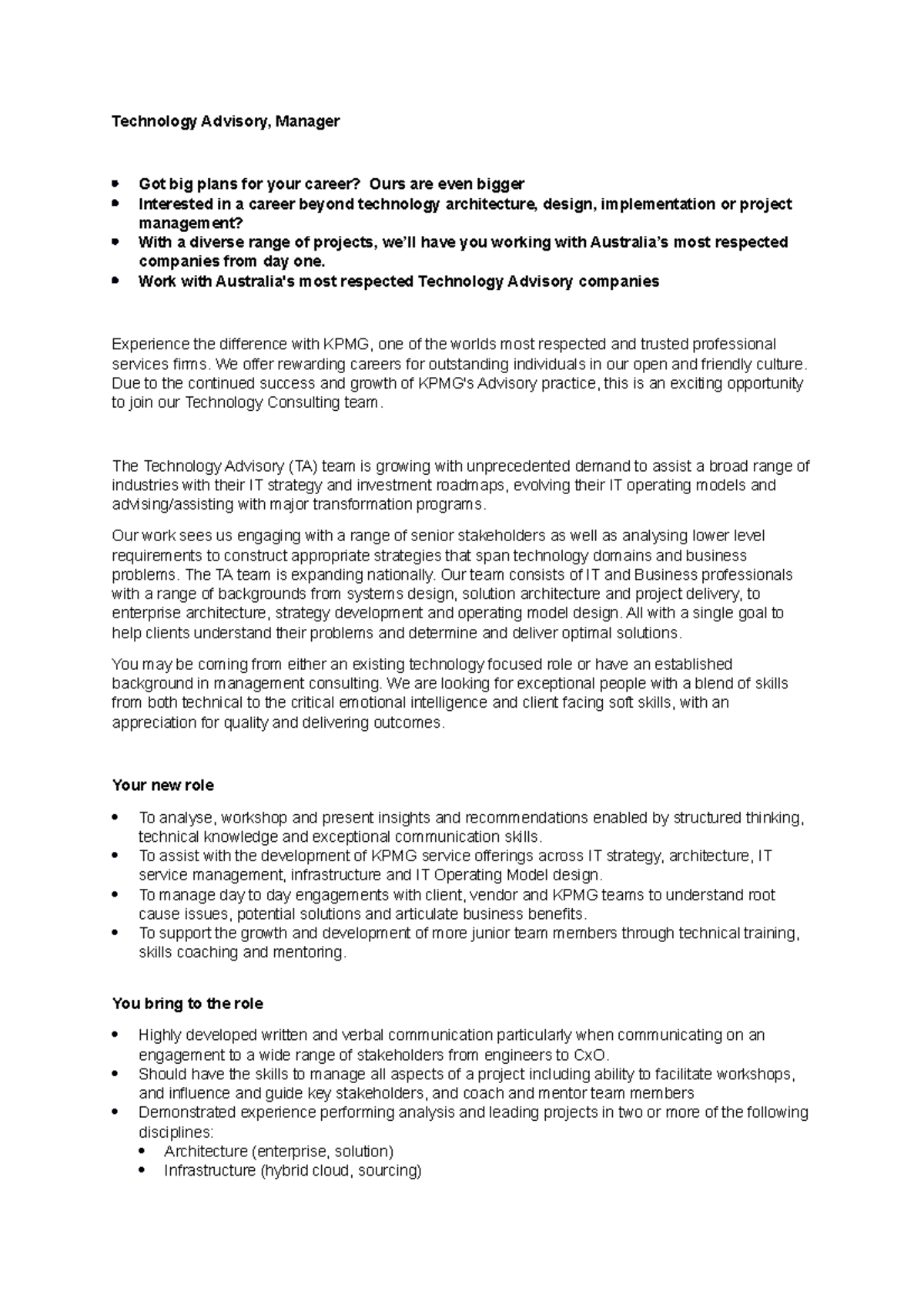 Tech Advisory Managertech - information technology - Studocu