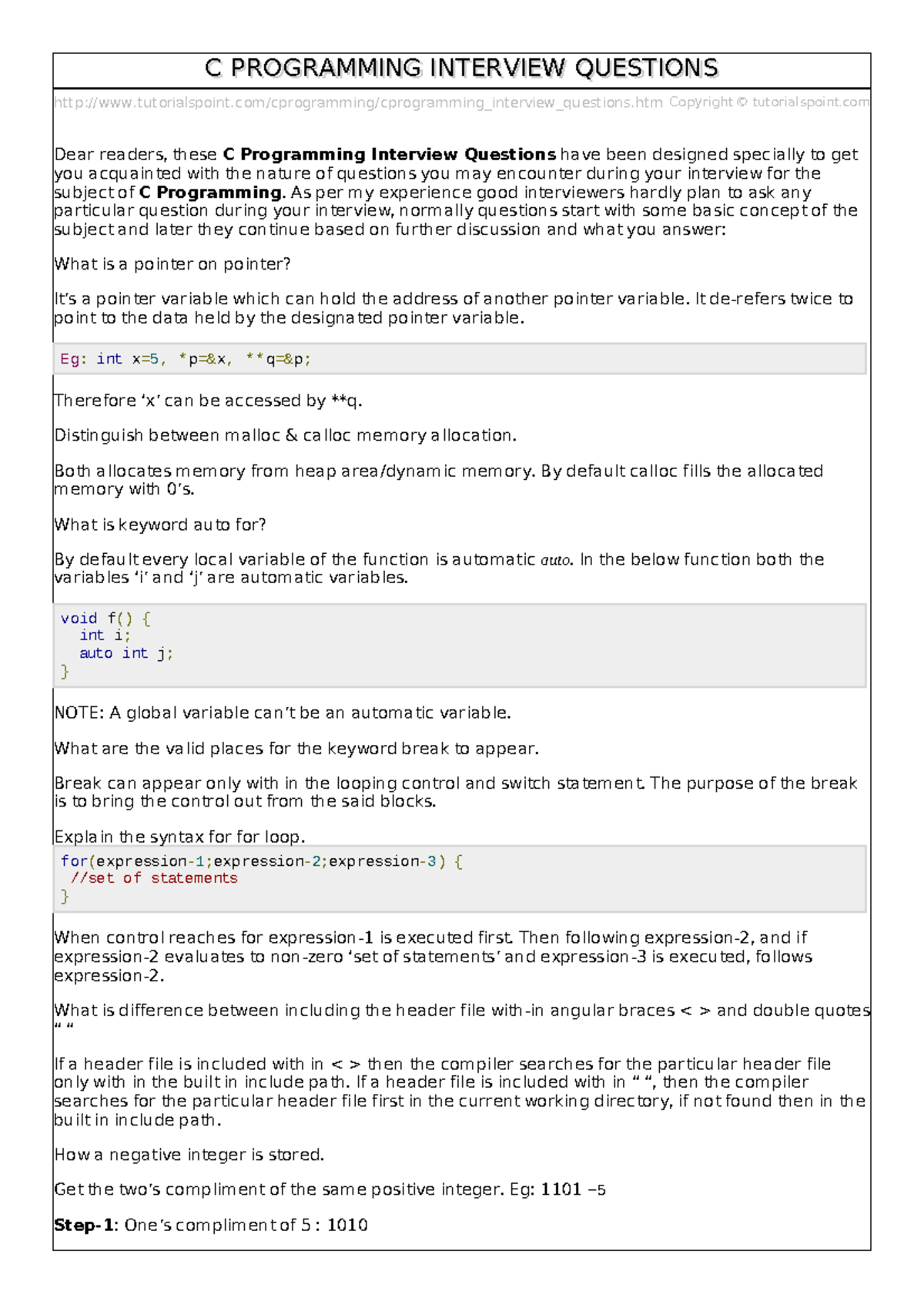 Cprogramming interview questions - - Studocu