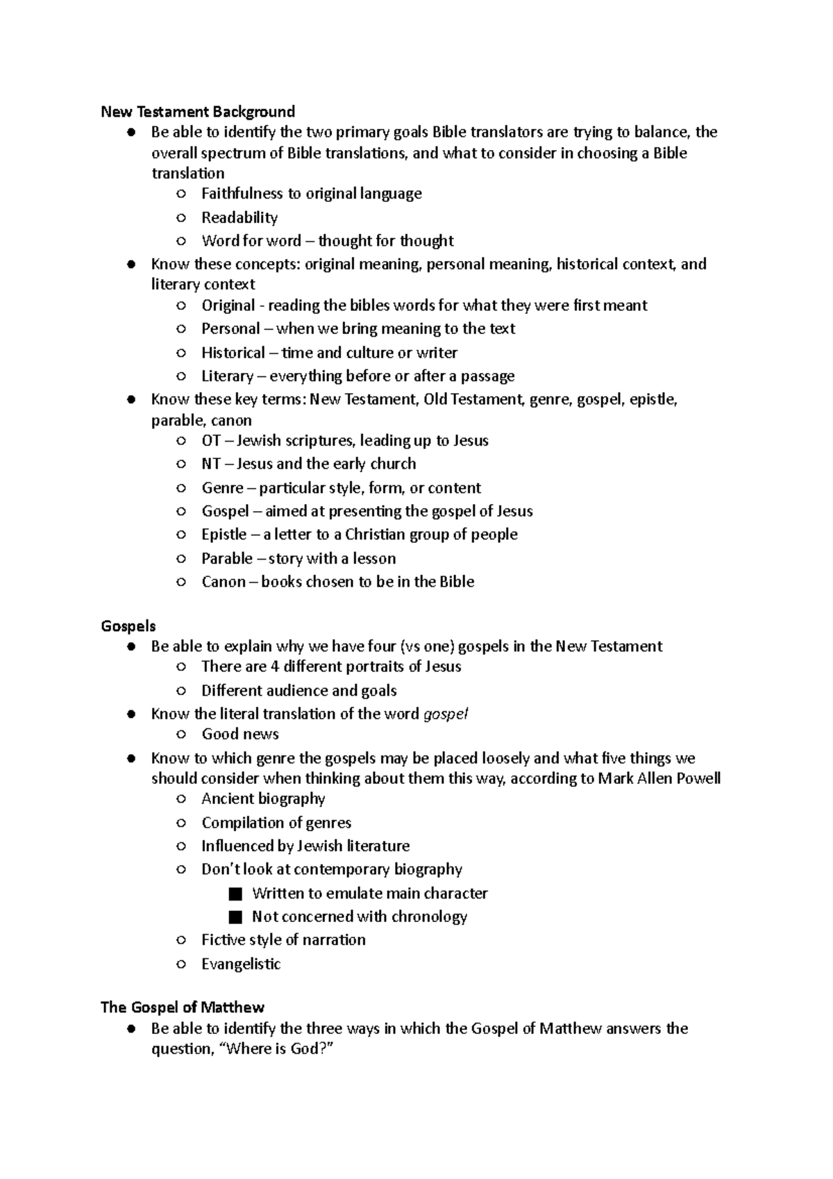 NT Final Exam Study Guide - New Testament Background Be able to ...