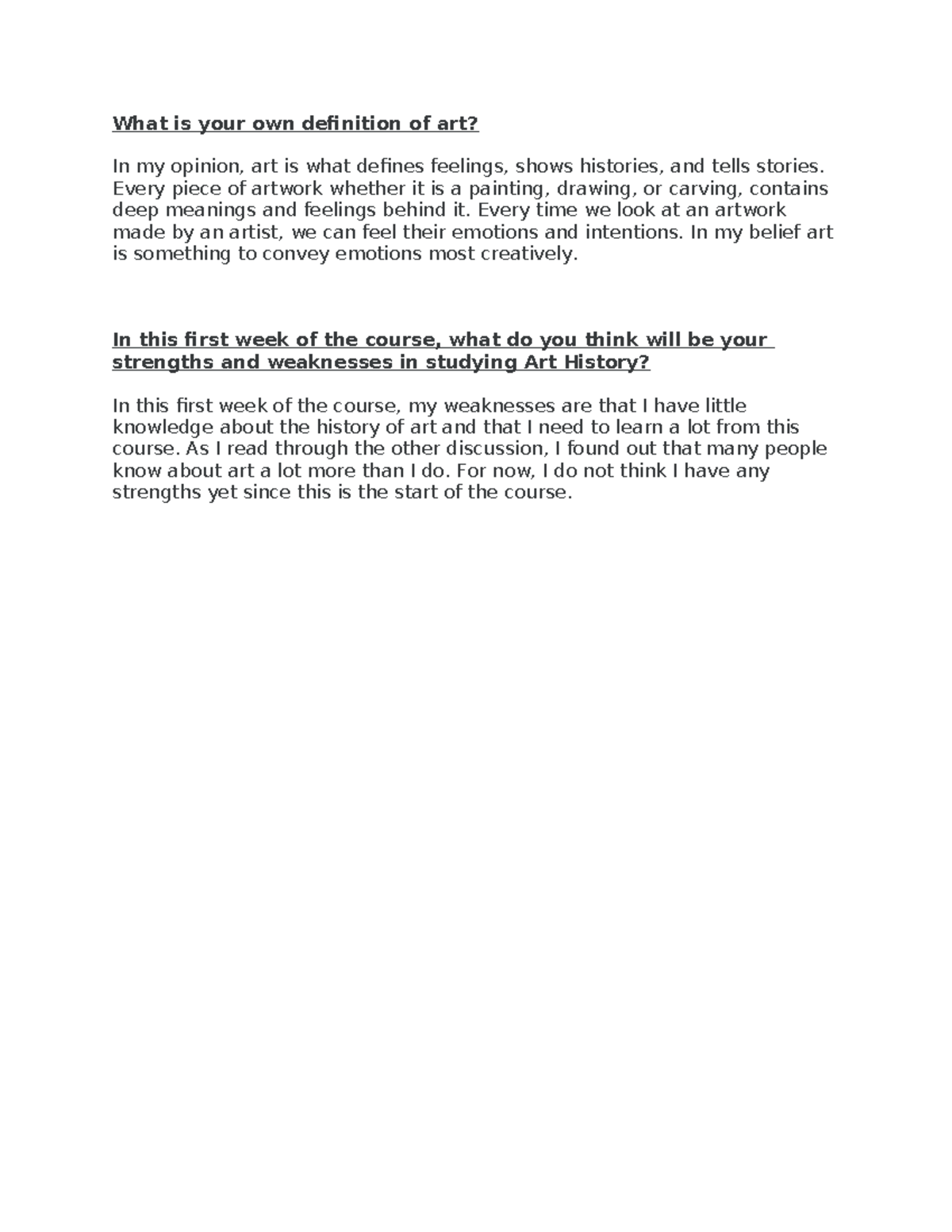 Learning Journal Unit-1 - What is your own definition of art? In my ...