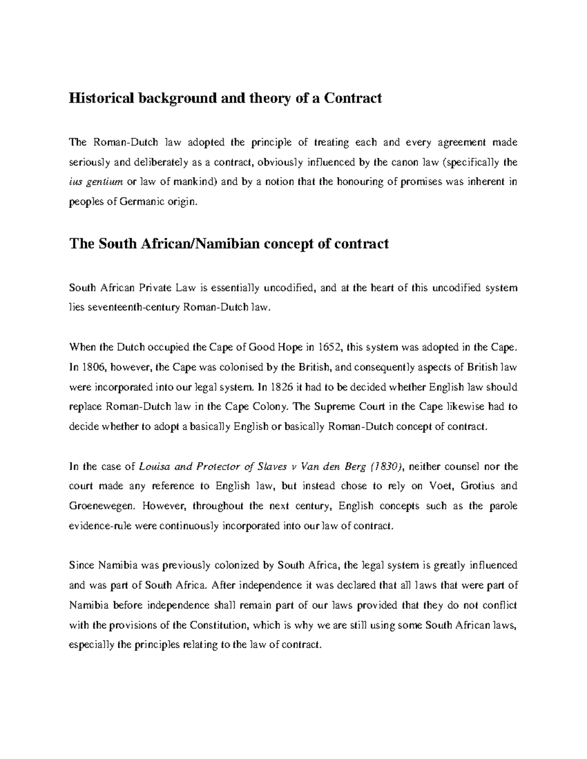 Historical background and theory of a Contract - The South African ...