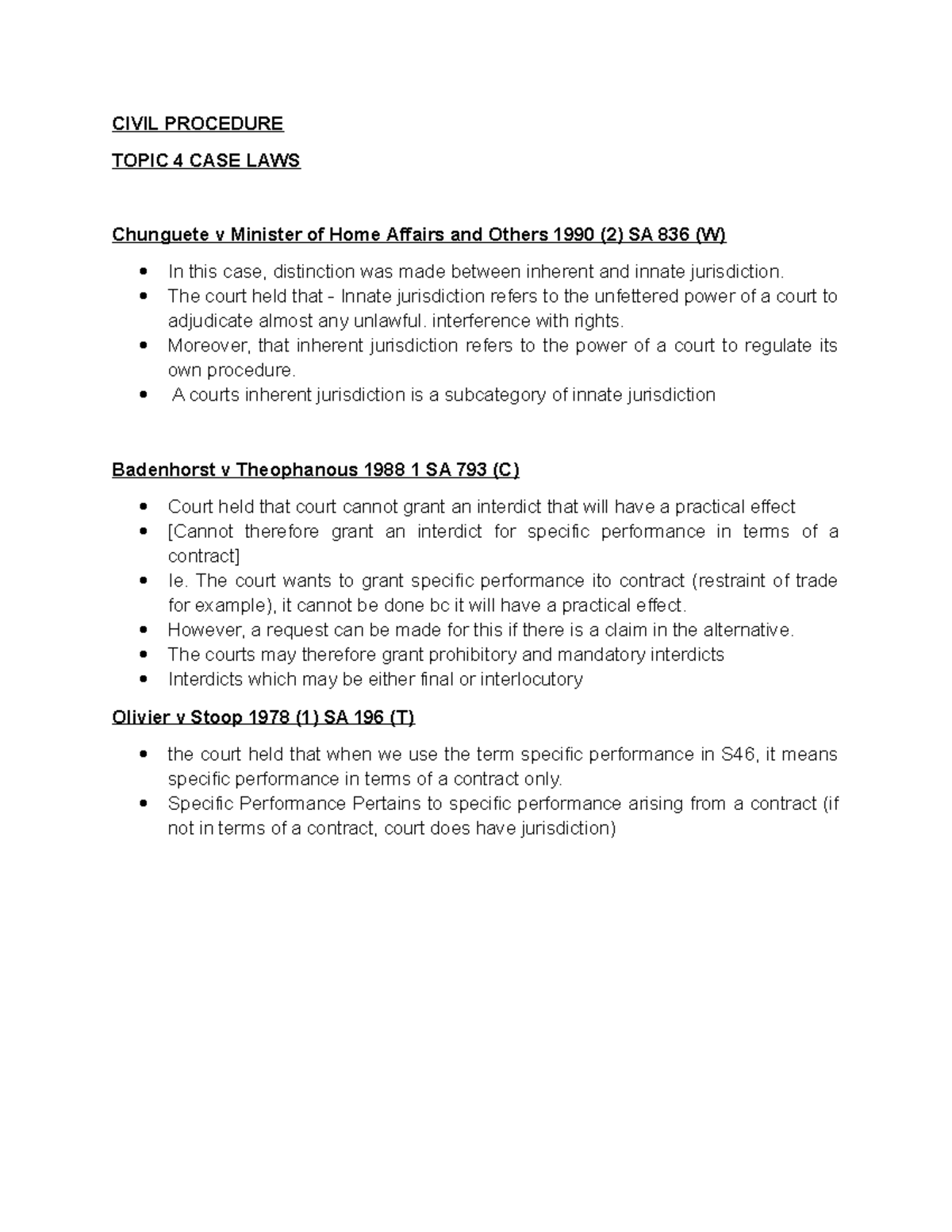 Civil Procedure Topic 4 CASE LAWS. the document have all cases for all ...