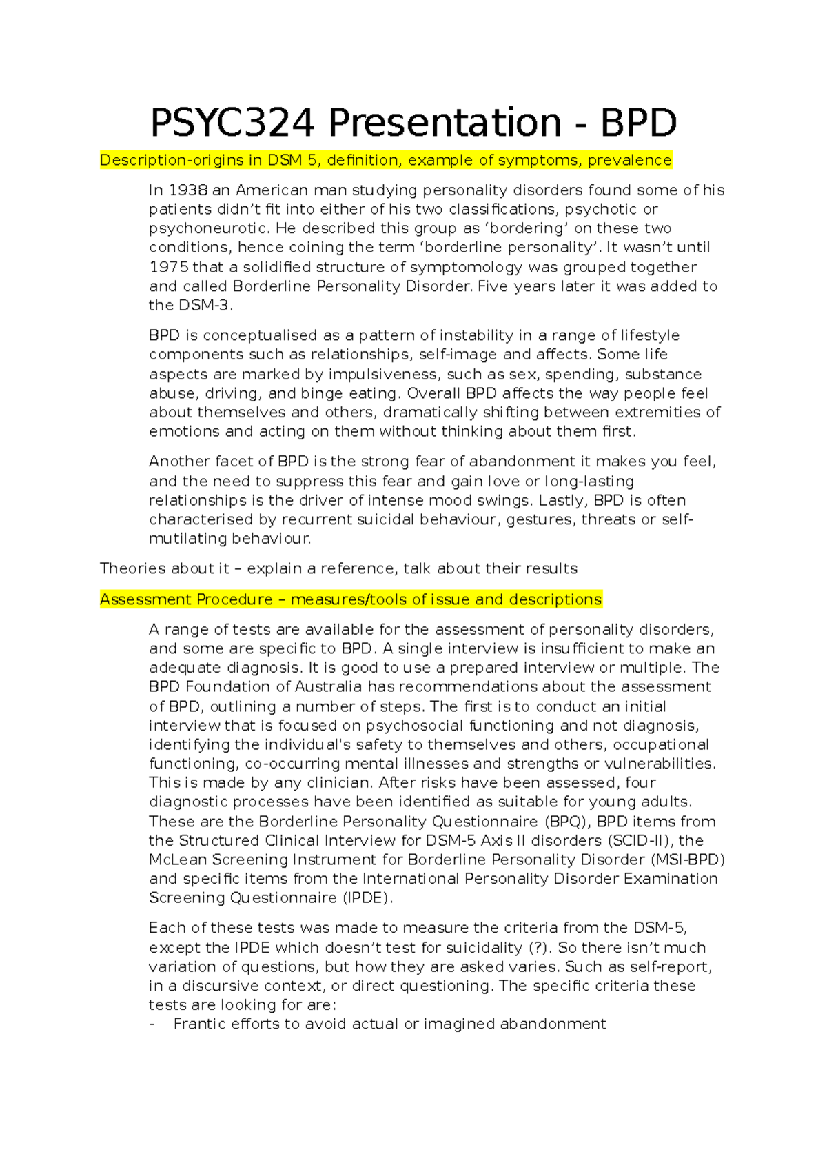 PSYC324 Presentation - He described this group as ‘bordering’ on these ...