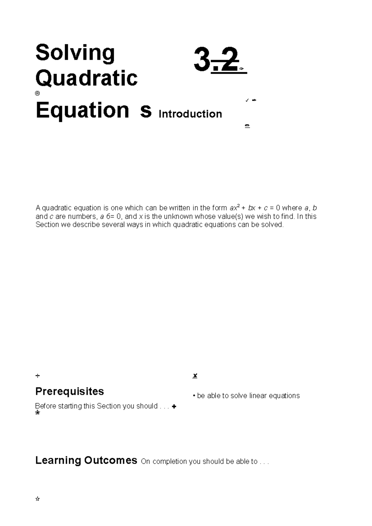 3 2 solving quadratic equatns - Solving Quadratic ® 3 .2 Equation s ...