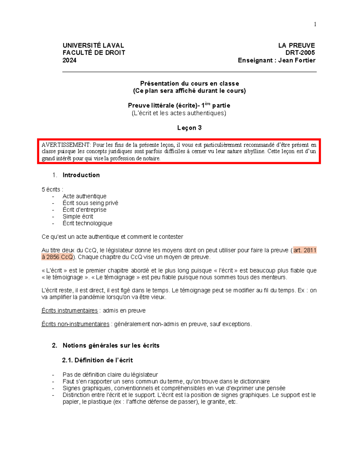 Cours-3-preuve - ndc - UNIVERSITÉ LAVAL LA PREUVE FACULTÉ DE DROIT DRT ...
