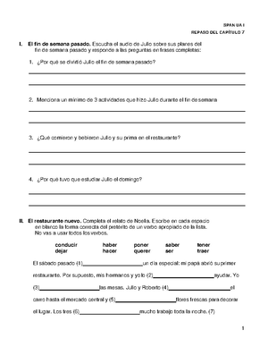 Spanish Study Guide - Chapter 1 Gender and Number of Nouns: A noun is a ...
