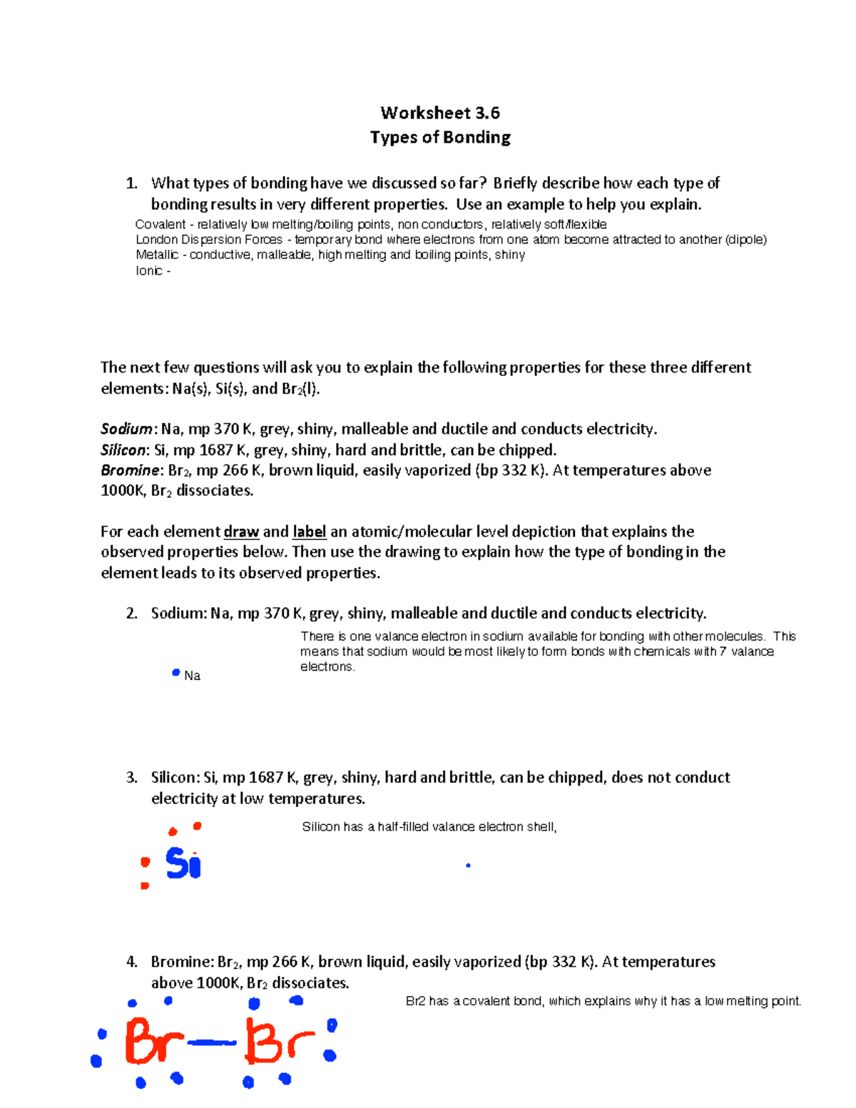 CHEM1061 CLUE Wksht 3 - Worksheet - Worksheet 3. Types of Bonding What ...