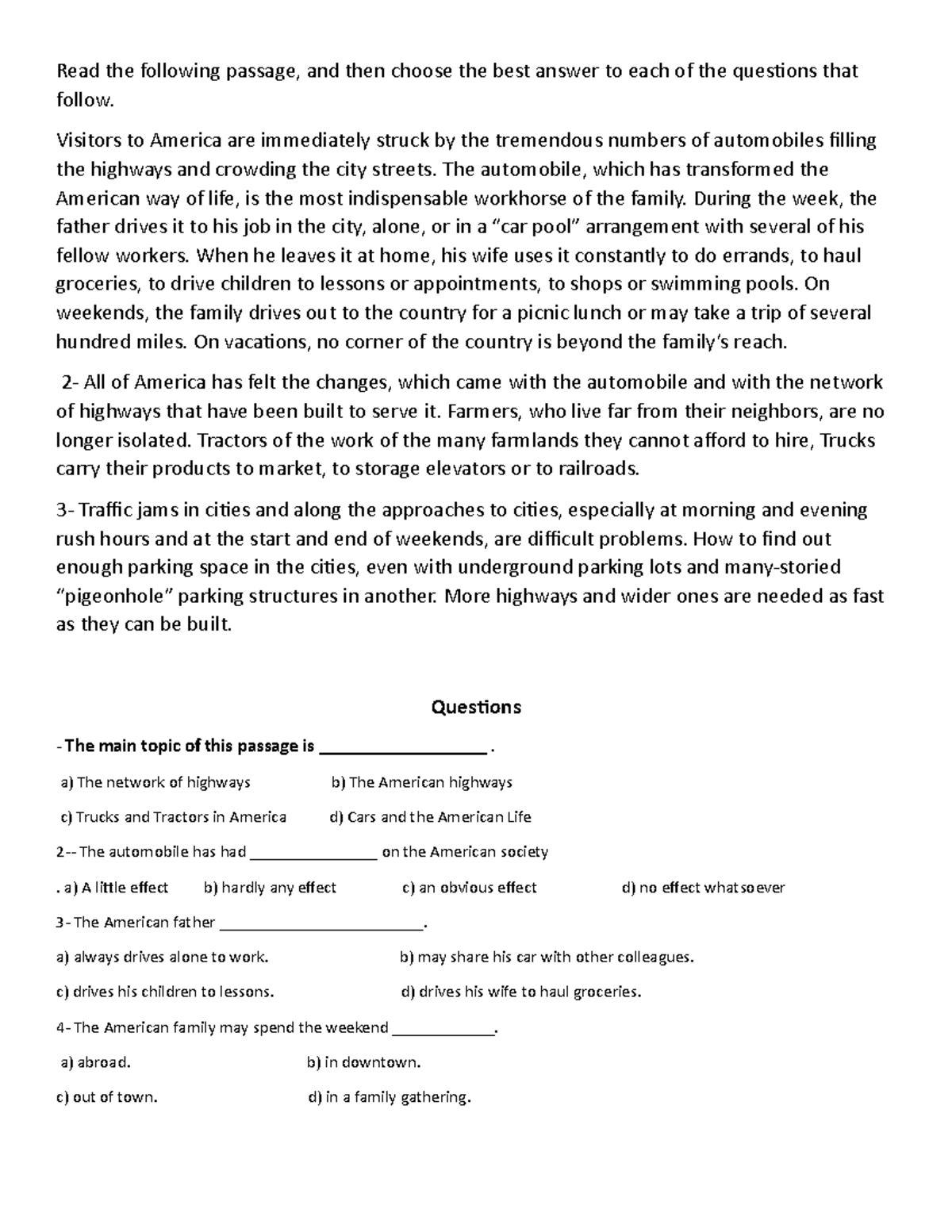 Reading 10 - Read the following passage, and then choose the best ...