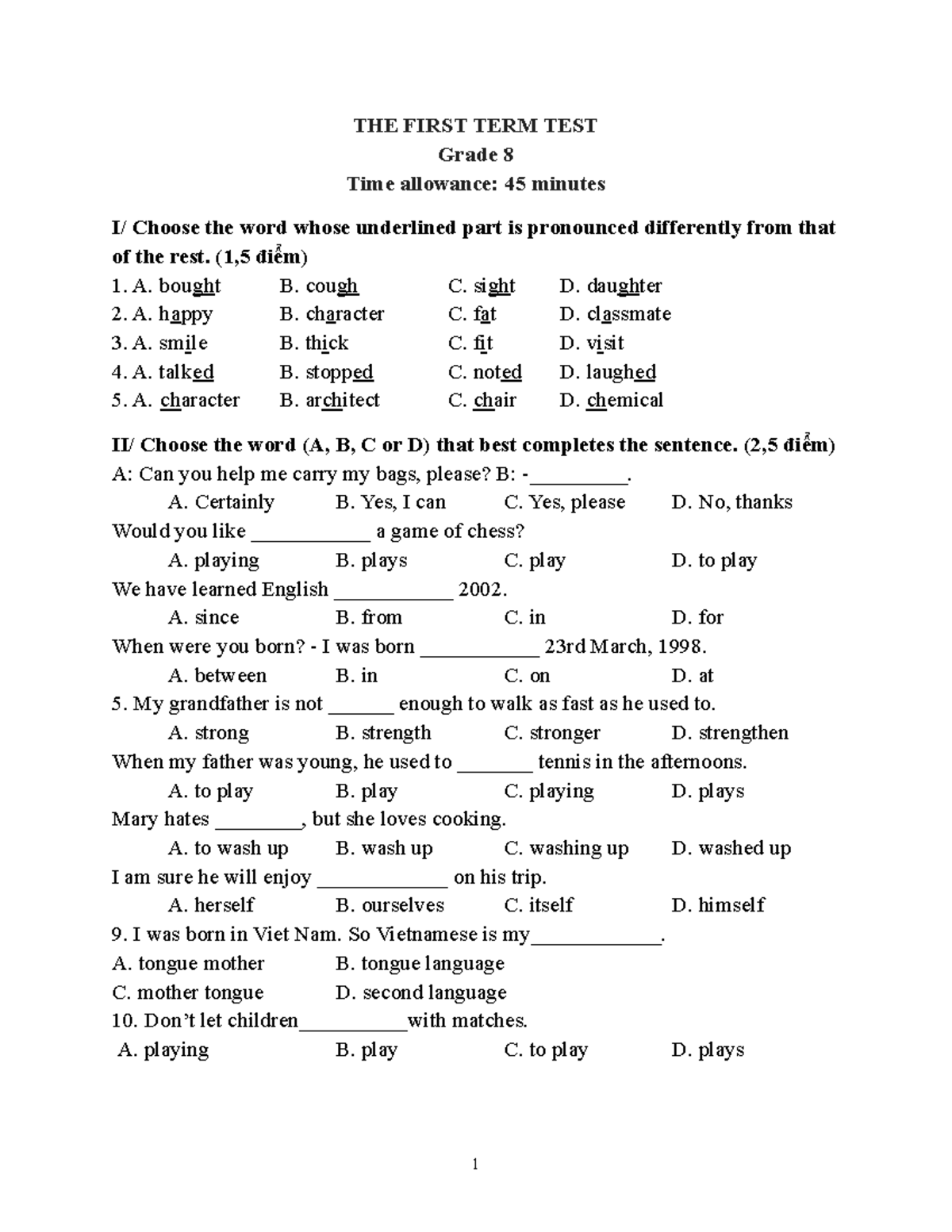 First TERM TEST 5 - Just a normal test for Secondary students - THE ...