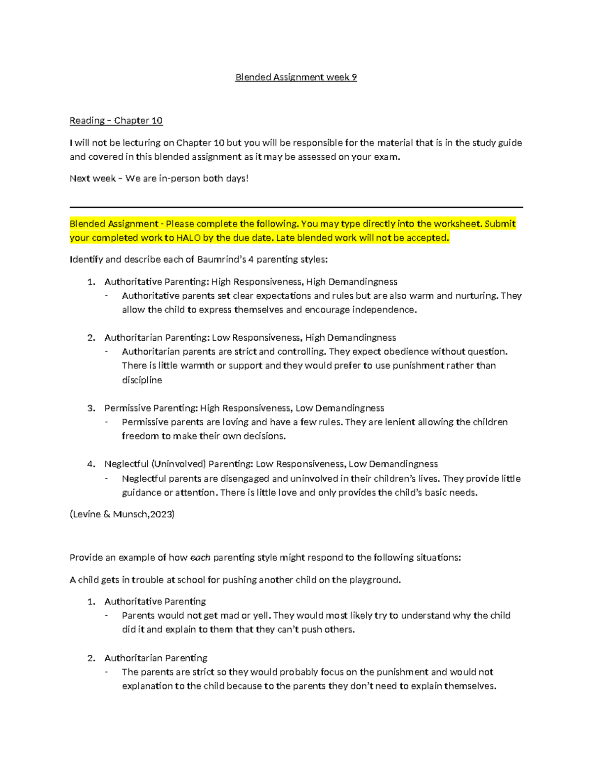Blended Assignment Chapter 10 - Blended Assignment week 9 Reading – Chapter 10 I will not be ...