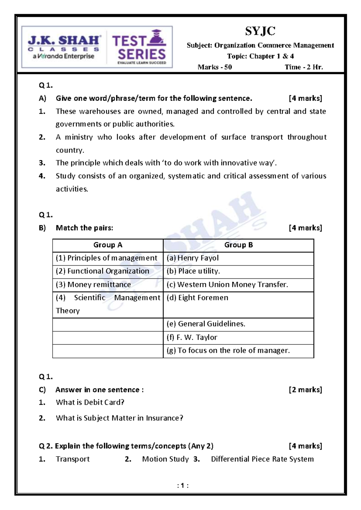 SYJC - OCM - Chapter 1 and 4 - Question Paper - : 1 : SYJC Subject ...
