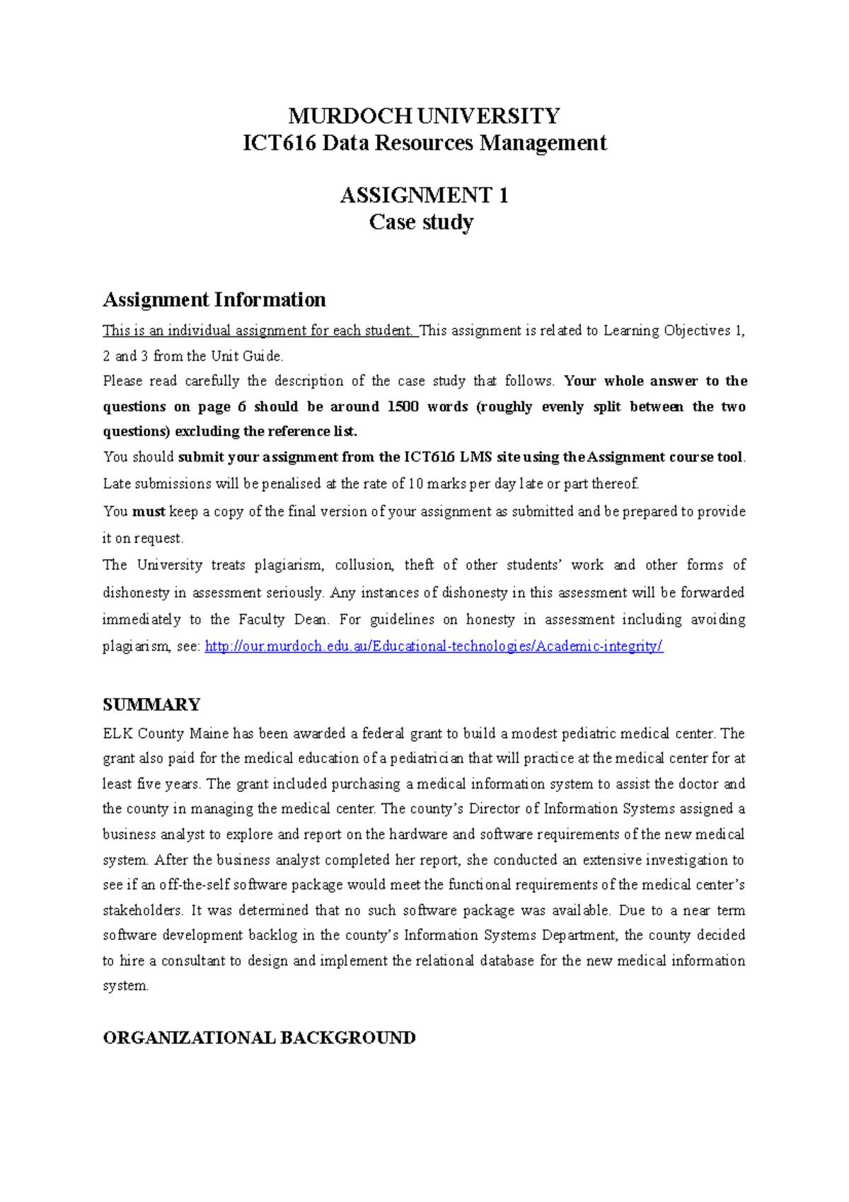 ICT616 Assignment 1 - i want to gain the knowledge - MURDOCH UNIVERSITY ...