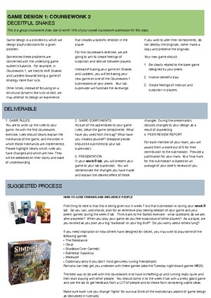 Games Design 1 - Coursework 1 (marking scheme) - GAME DESIGN 1 ...