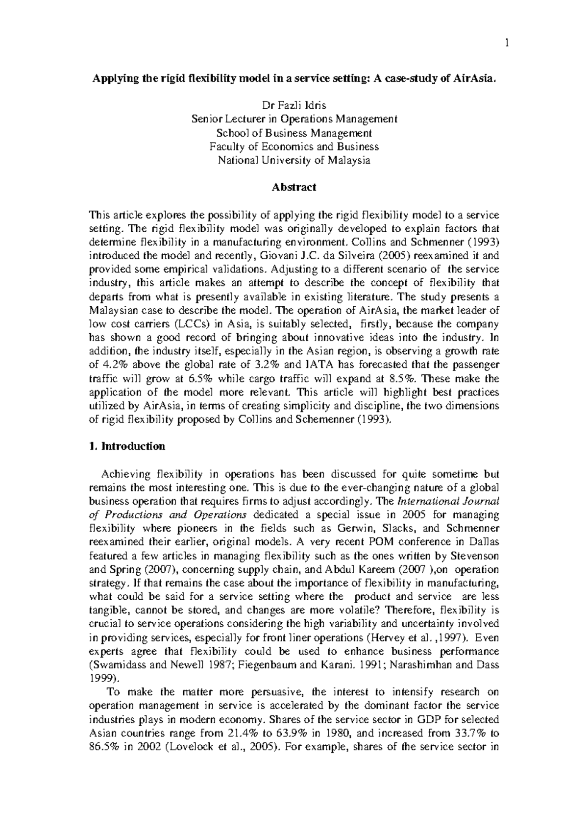 Applying the rigid flexibility model in a service setting: A case-study ...