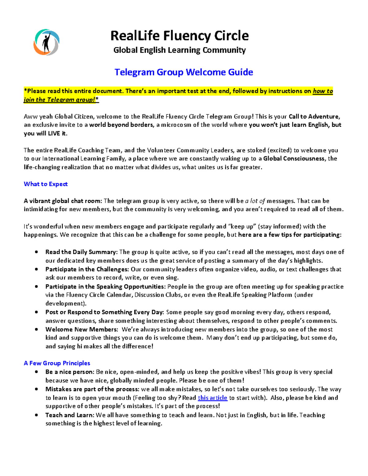 Fluency Circle Welcome Guide - RealLife Fluency Circle Global English ...