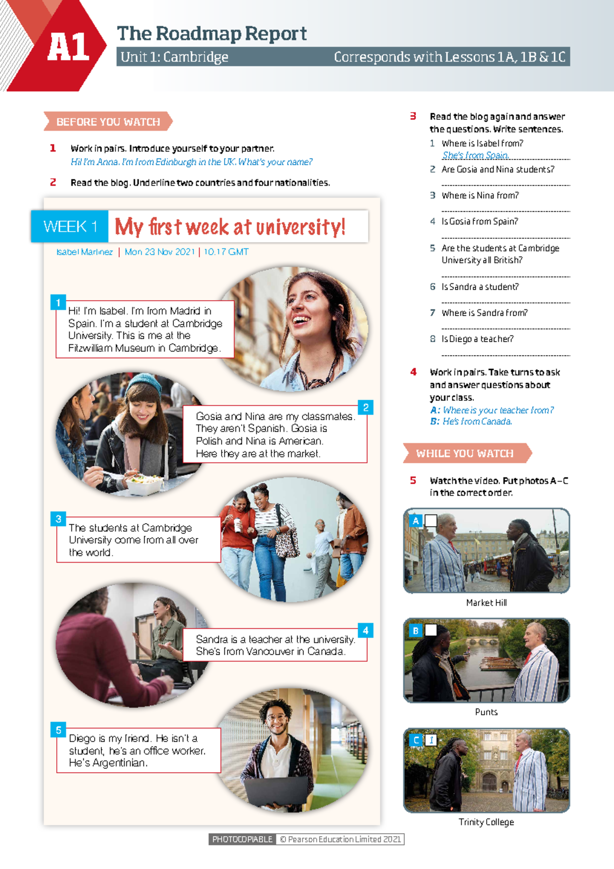 RM A1 Video Worksheets U1 - The Roadmap Report A1 Unit 1: The personal trainer 1C A new ...