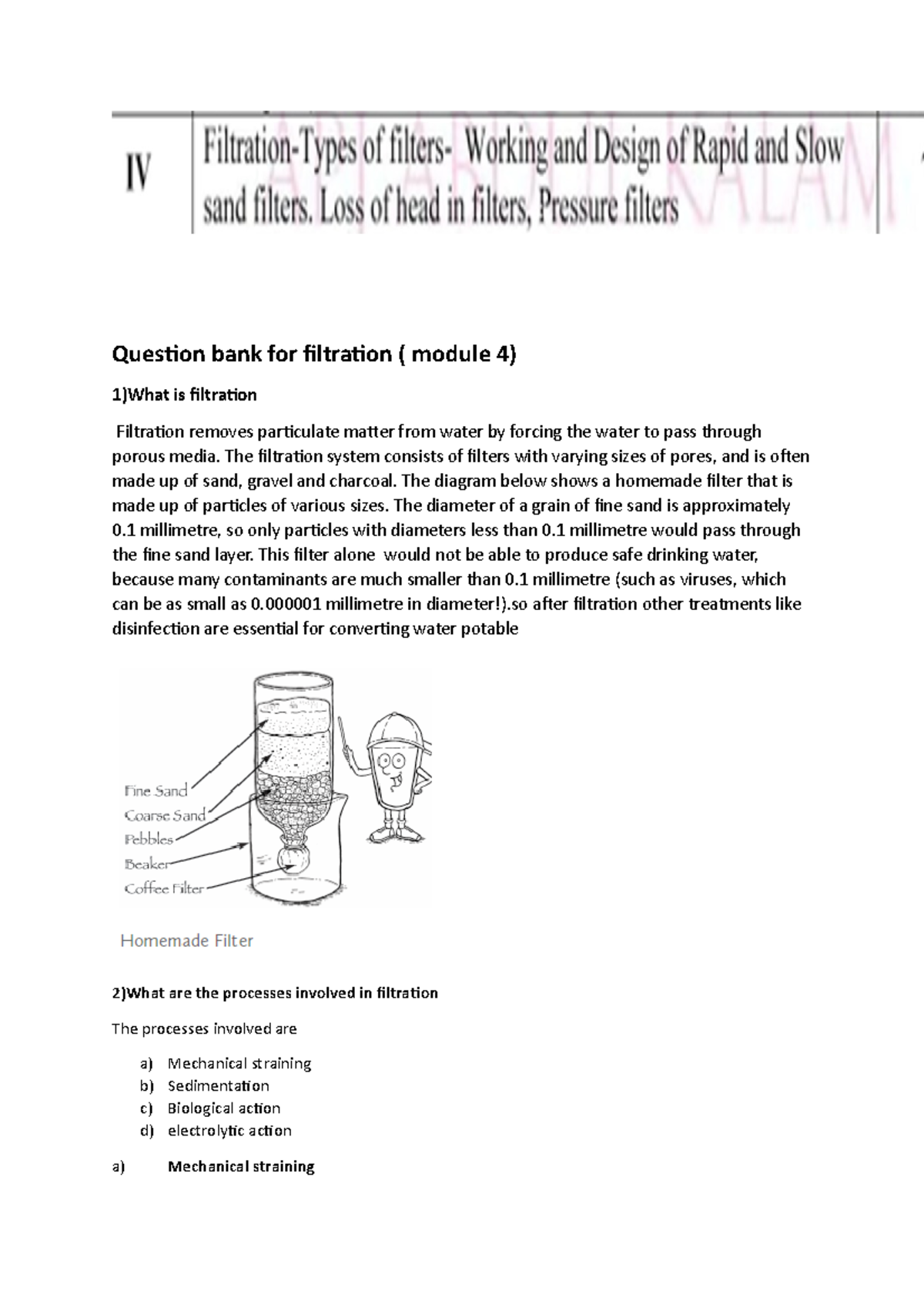 Question bank for filtration - The filtration system consists of ...