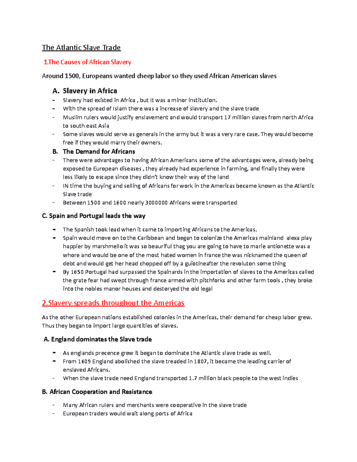 Ch. 20-3 Outline - notes - The Atlantic Slave Trade 1 Causes of African ...