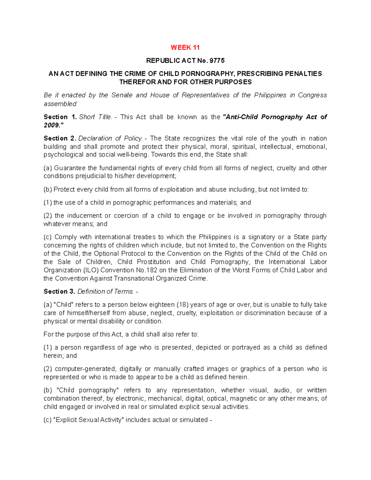 WEEK 11 - sexual assault - WEEK 11 REPUBLIC ACT No. 9775 AN ACT ...