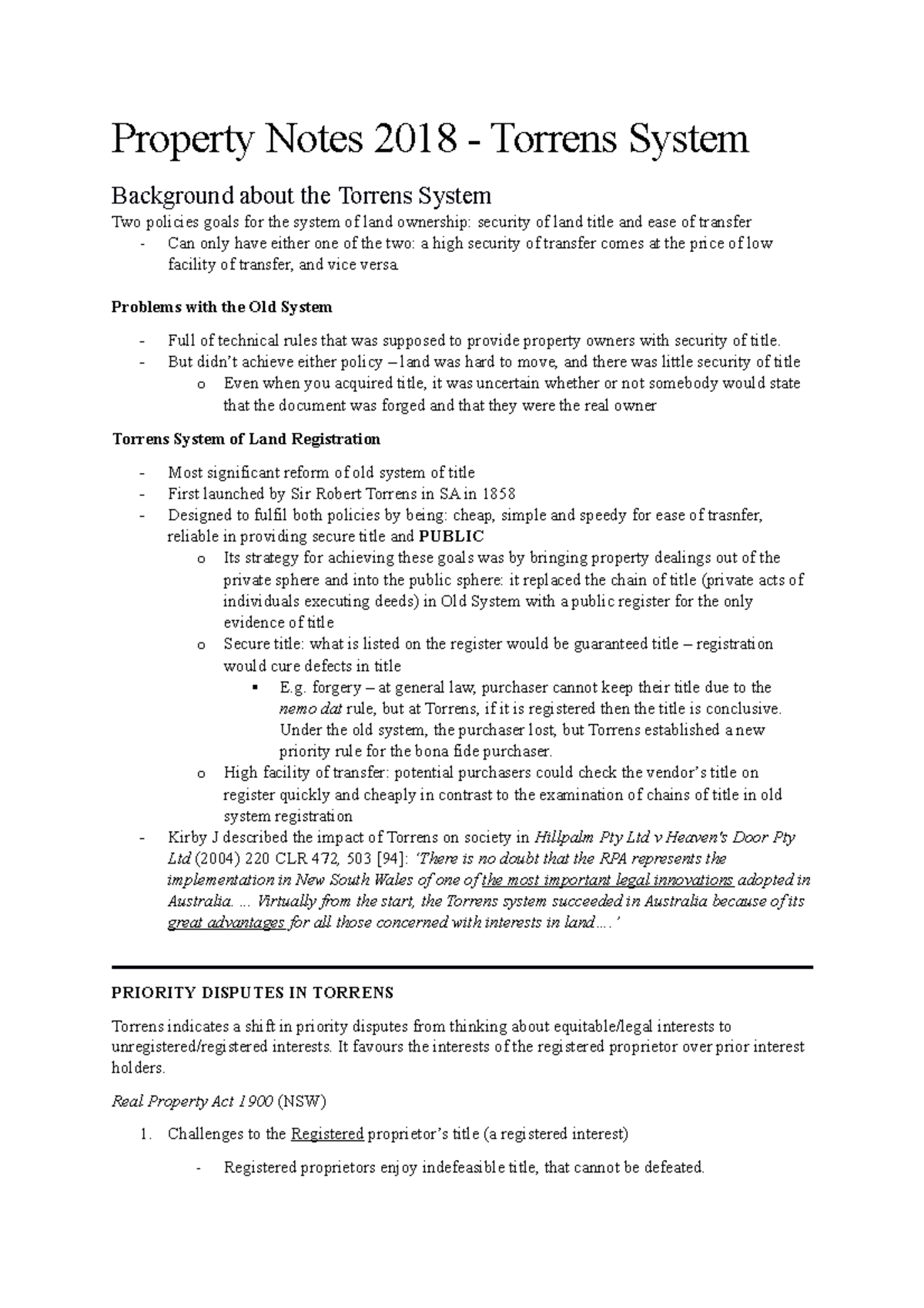 Property notes torrens land - Property Notes 2018 - Torrens System ...